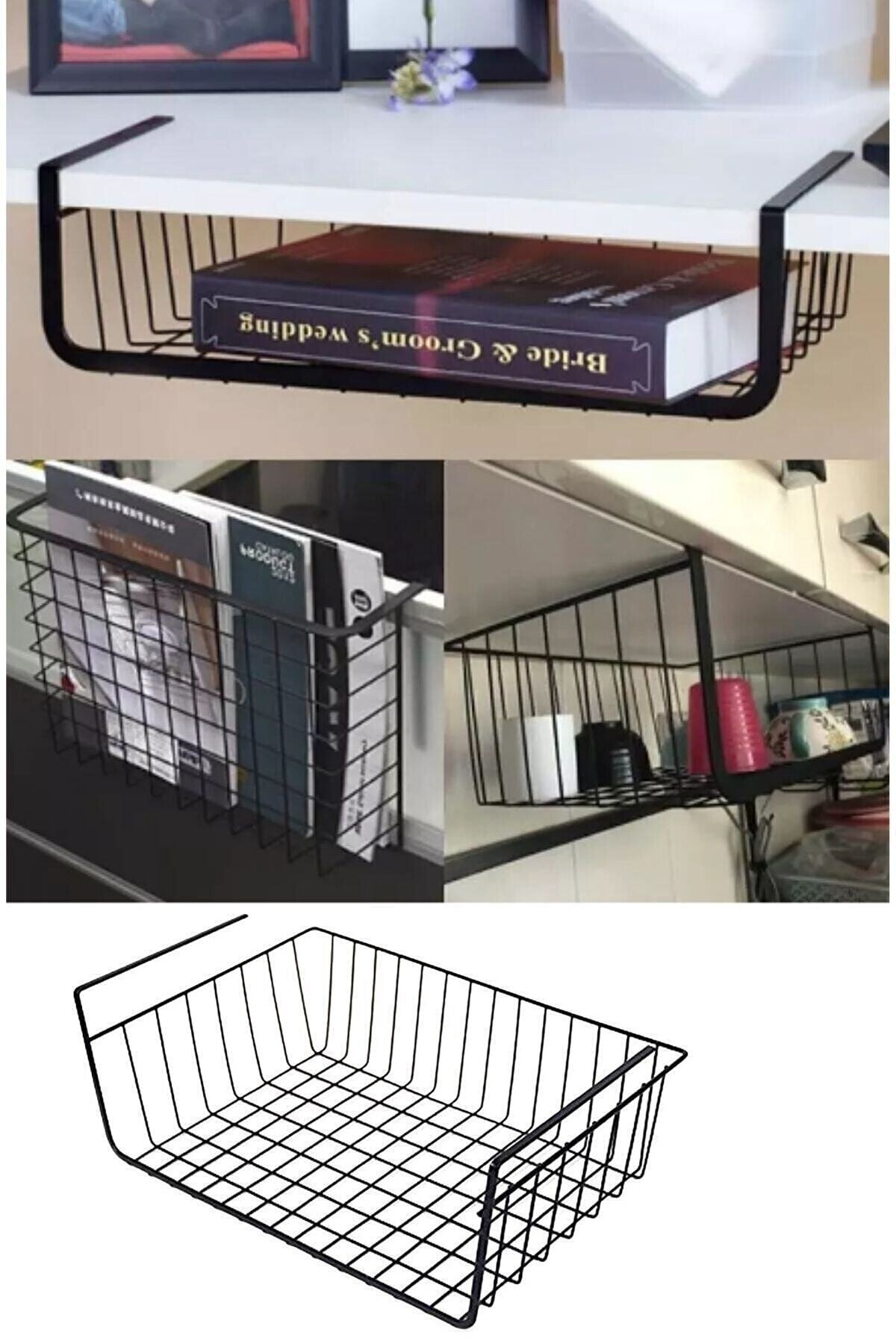 HOMETRENDY Istiflenebilir Asılı Sepet Raf Altında Asılı Metal Tel ...