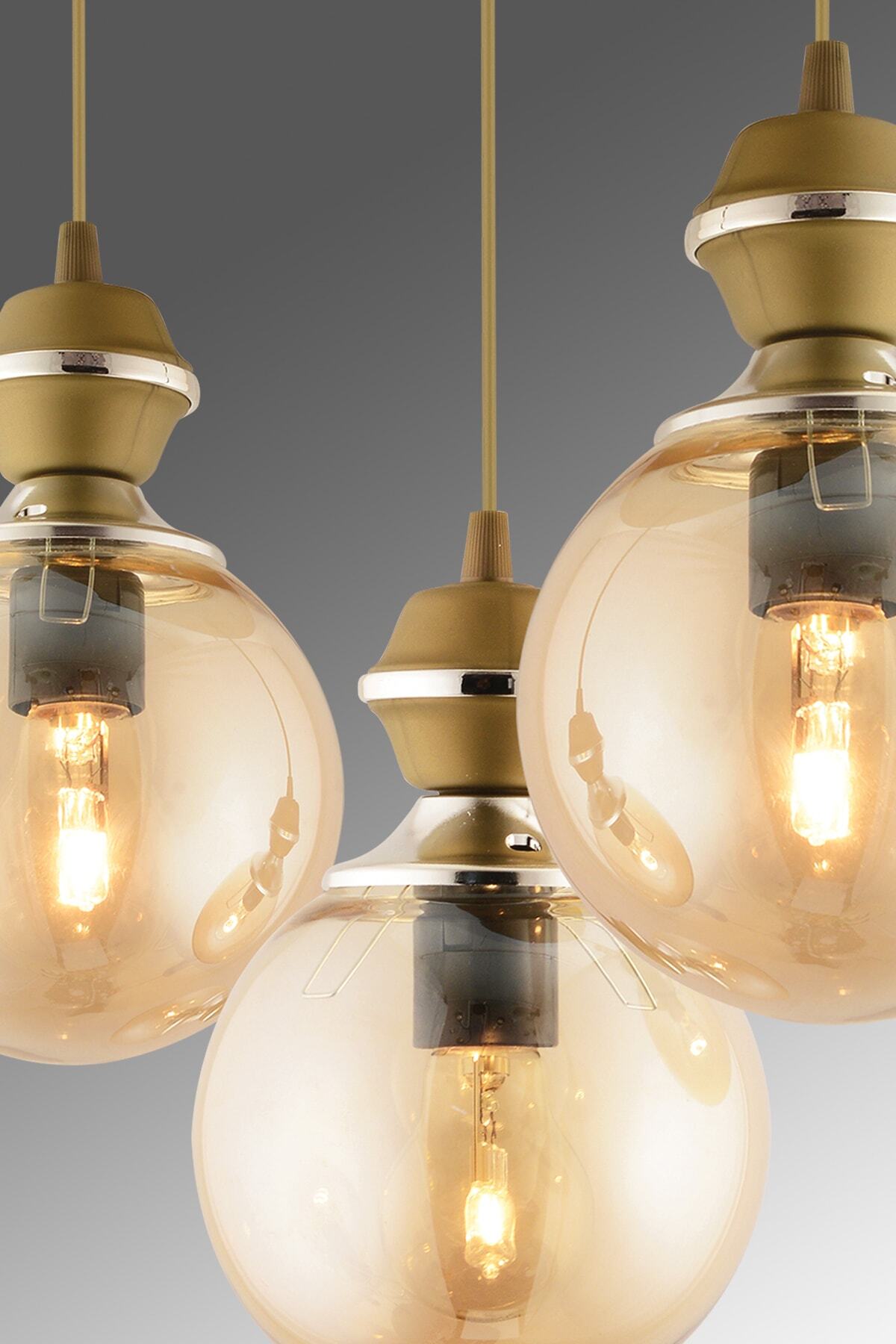 GYK LİGHT Berru 3lü Caka Eskitme Krom Yaldızlı Glop Camlı Modern ...