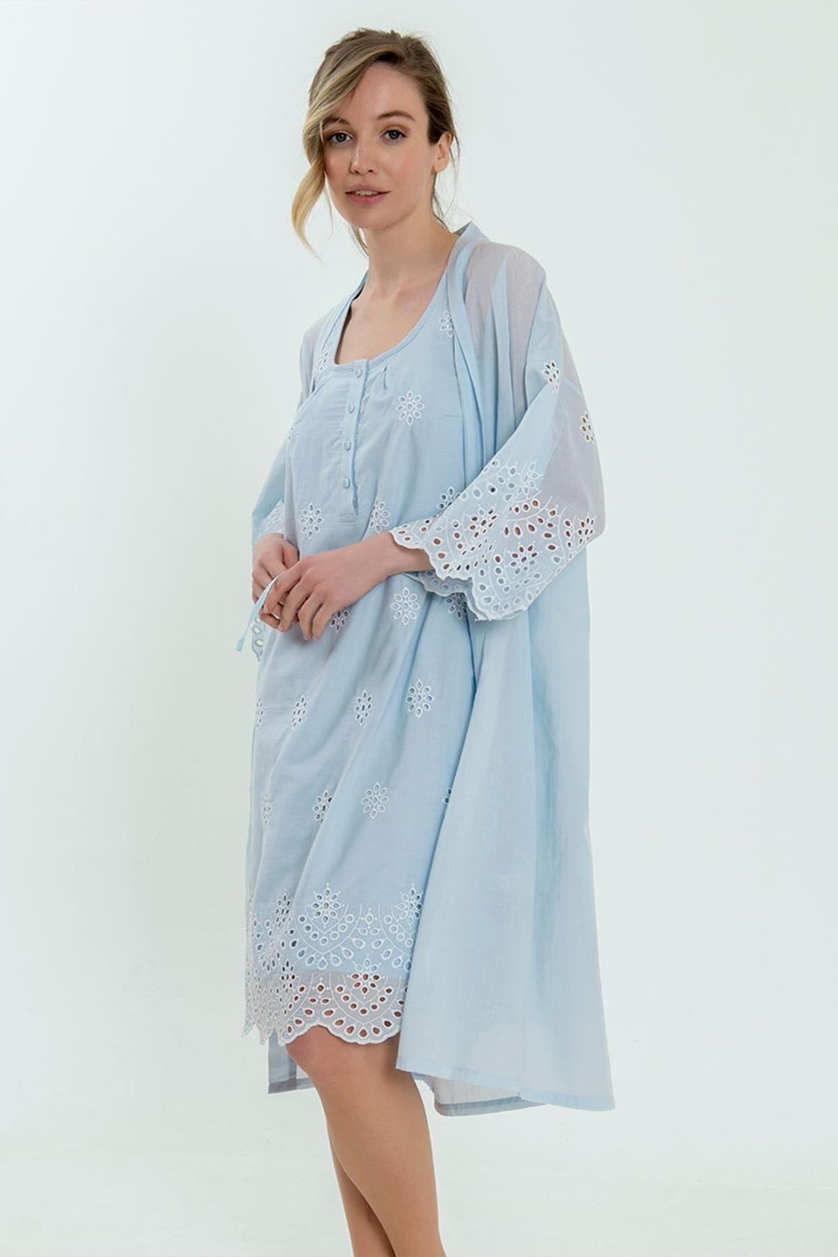 Magic Form Kadın Mavi Lohusa Gecelik & Sabahlık Takımı 30108 Fiyatı ...