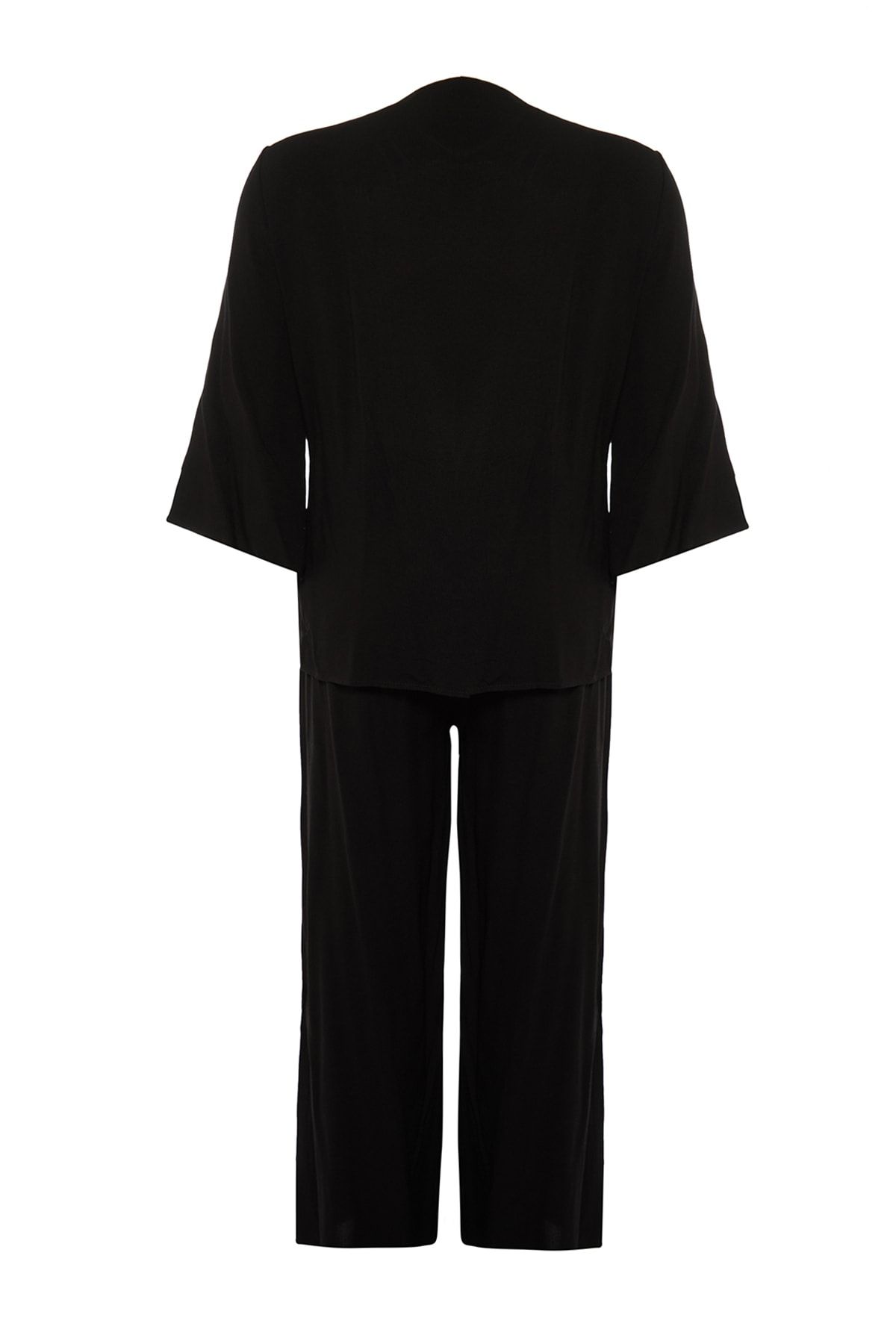 Trendyol Curve Schwarzes Zweireihiges Gewebtes Pyjama Set Zum Binden