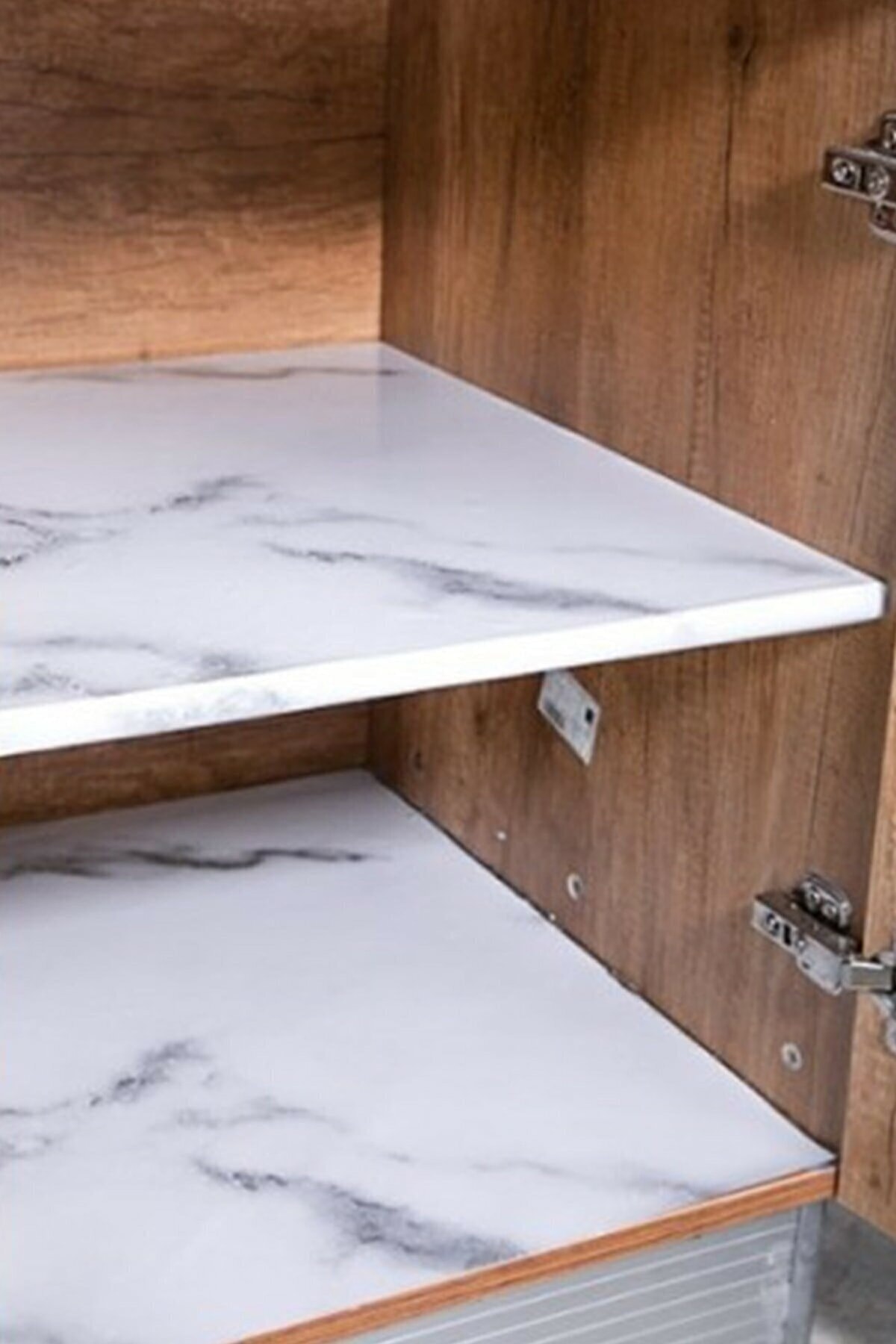 AYACO Raf Üstü Beyaz Mermer Desenli Yapışkanlı Mutfak Tezgah Üstü Folyo ...