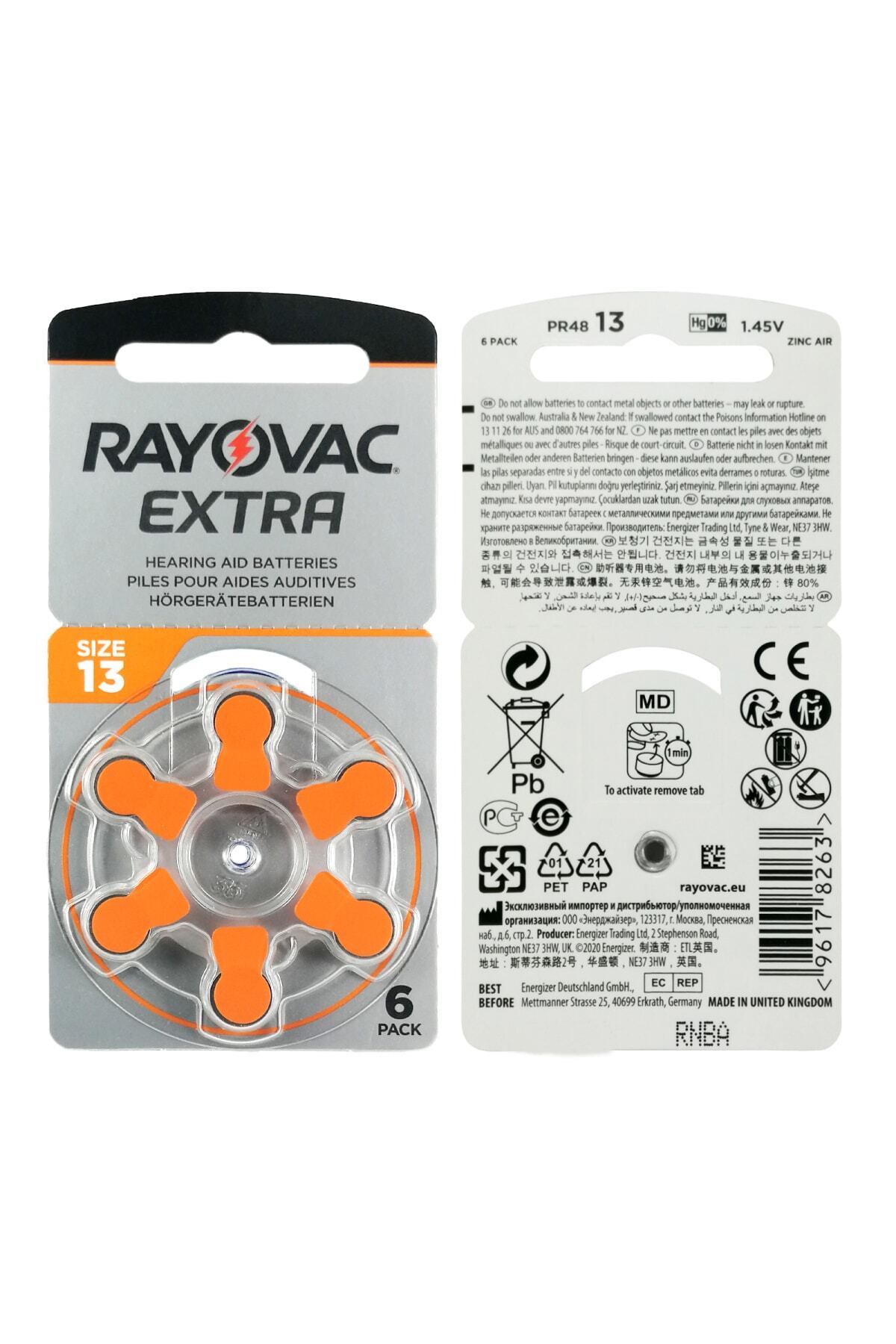 Rayovac Extra 13 No Işitme Cihazı Pili (10 Paket X 6= 60 Adet) + Hediye ...