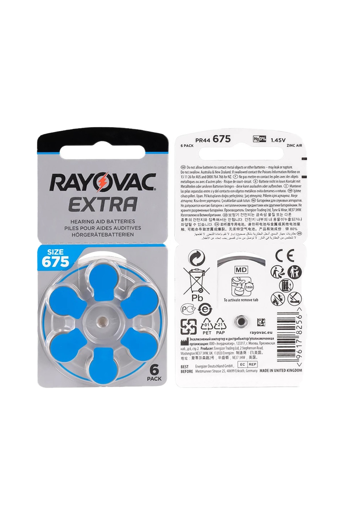 Rayovac Extra 675 No Işitme Cihazı Pili (10 Paket X 6= 60 Adet) + Nem ...