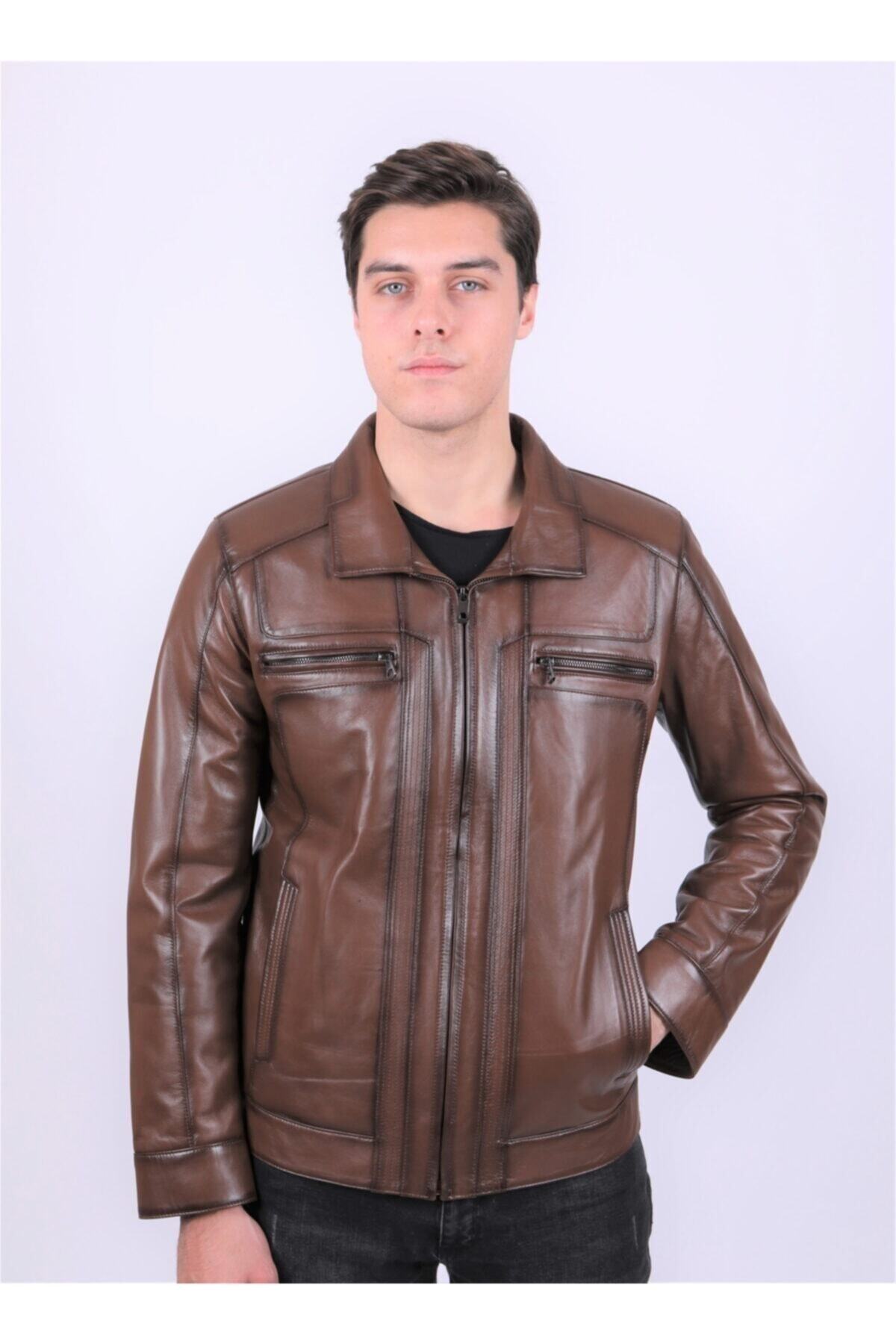 Zamano Deri Hakiki Deri Kahverengi Erkek Deri Mont Deri CeketFiyatı ...