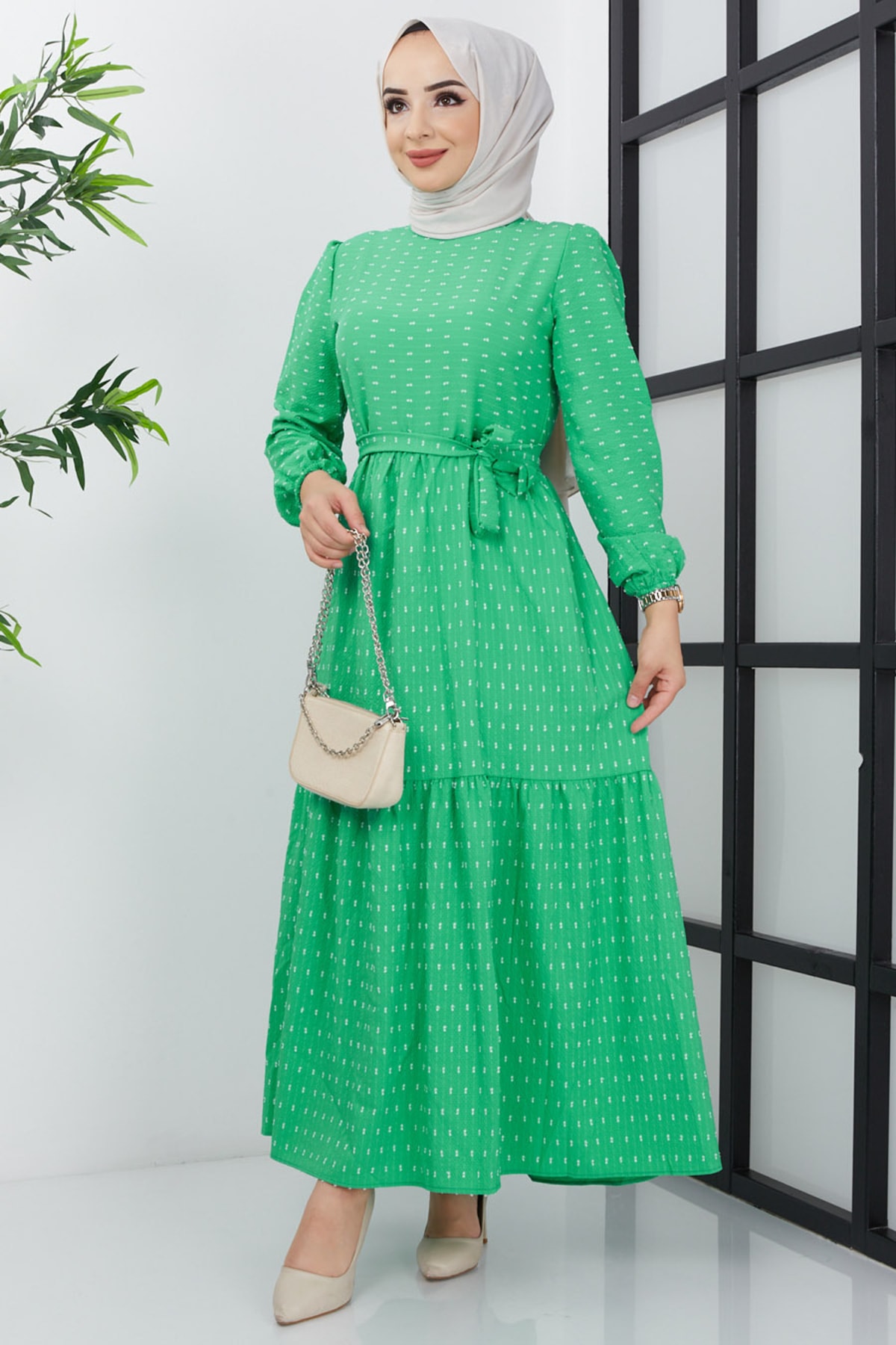 Feiza Collection Kuşaklı Tesettür Elbise - Yeşil Fiyatı, Yorumları ...