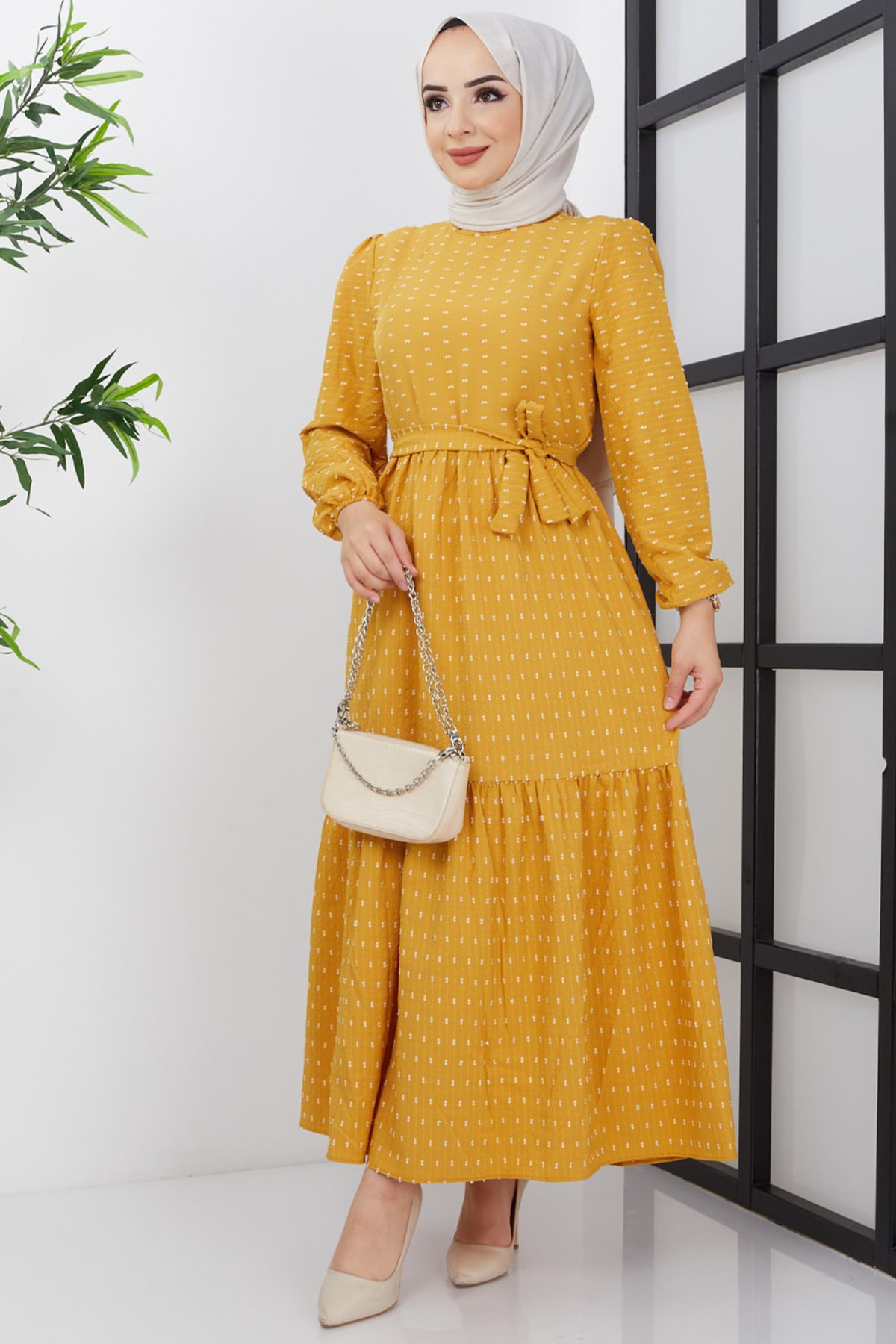 Feiza Collection Kuşaklı Tesettür Elbise - Sarı Fiyatı, Yorumları ...