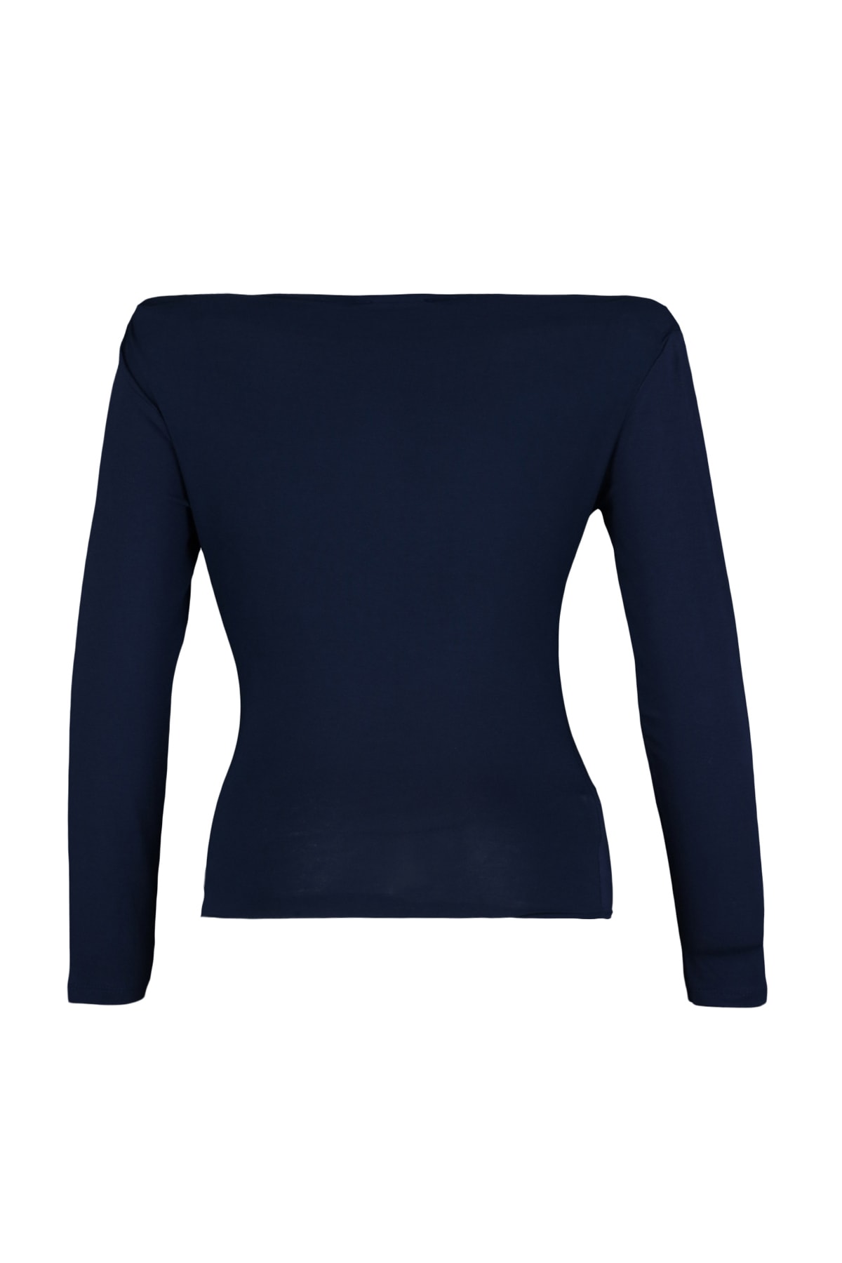 Trendyol Collection Navy Blue Fitted Long Sleeve Boat Neck Viscose ...