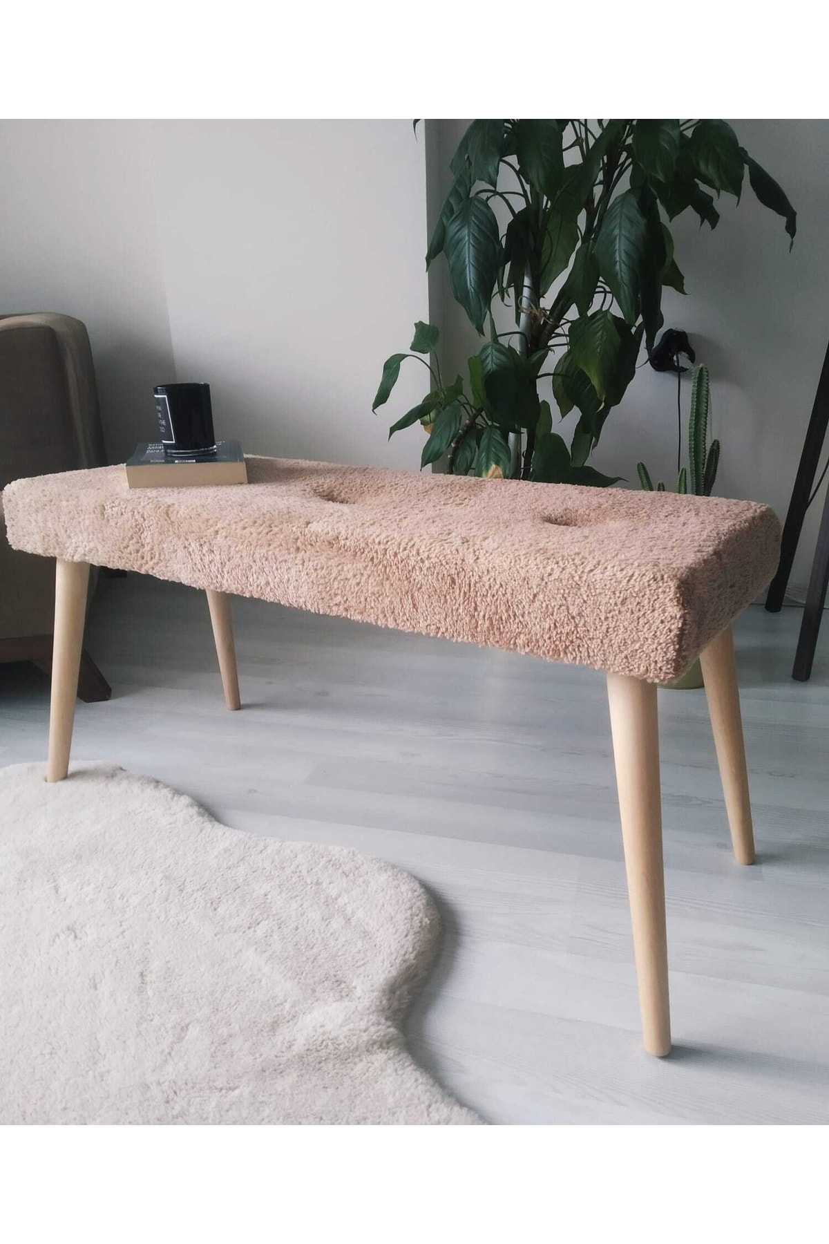 PUFANNA Ahşap Ayaklı Handmade Geniş Oturum Alanlı Kahverengi Pofidik ...