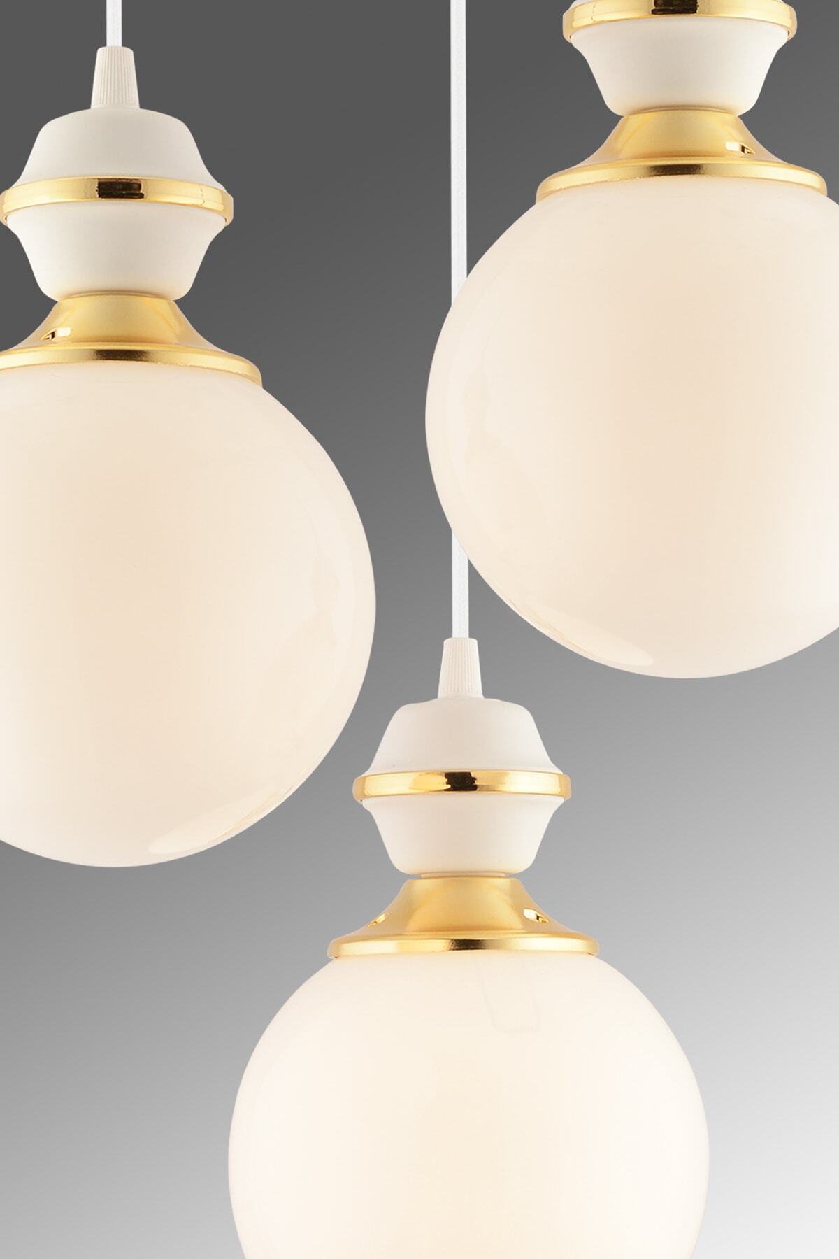 GYK LİGHT Berru 3lü Tepsi Beyaza Gold Glop Camlı Lüks Salon Avizesi ...