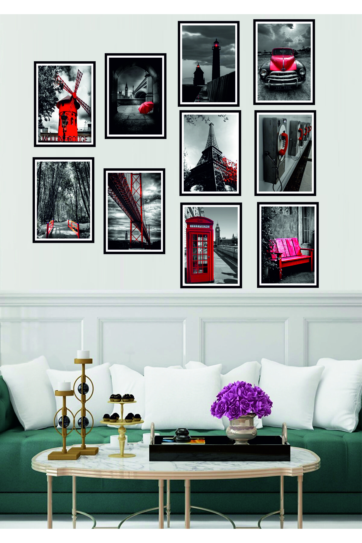 Leprikon 10 Parça Modern Ev Dekarasyon Çerçeve Görümlü Mdf Tablo Set ...