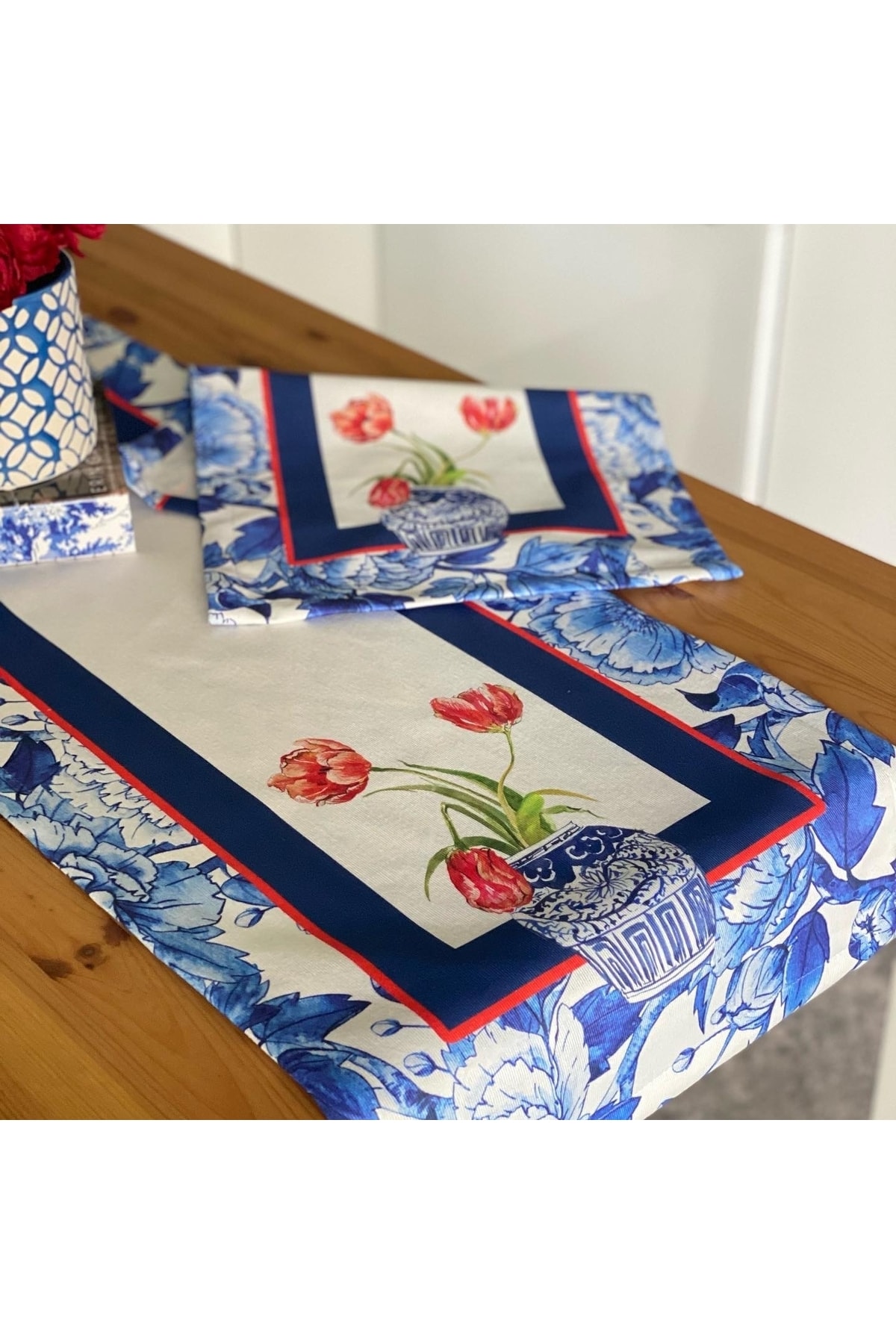 ELS Design Blue Blanch Gül Desen Runner+fırın Örtüsü Seti Fiyatı ...