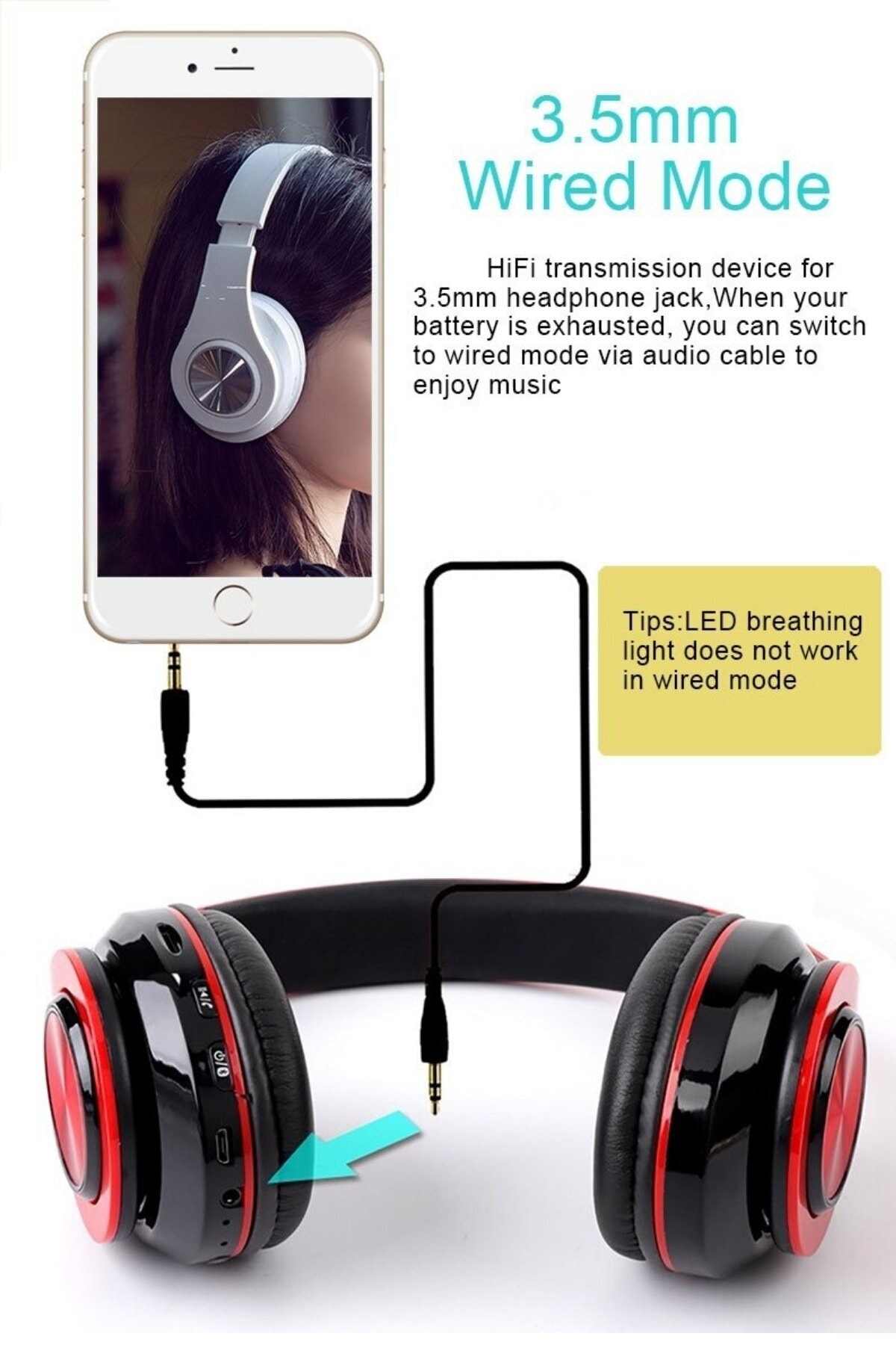 Favors B39 Bluetooth Kulaküstü Kulaklık Led Işıklı Mikrofonlu Kablosuz Kulak Üstü Kulaklık ...