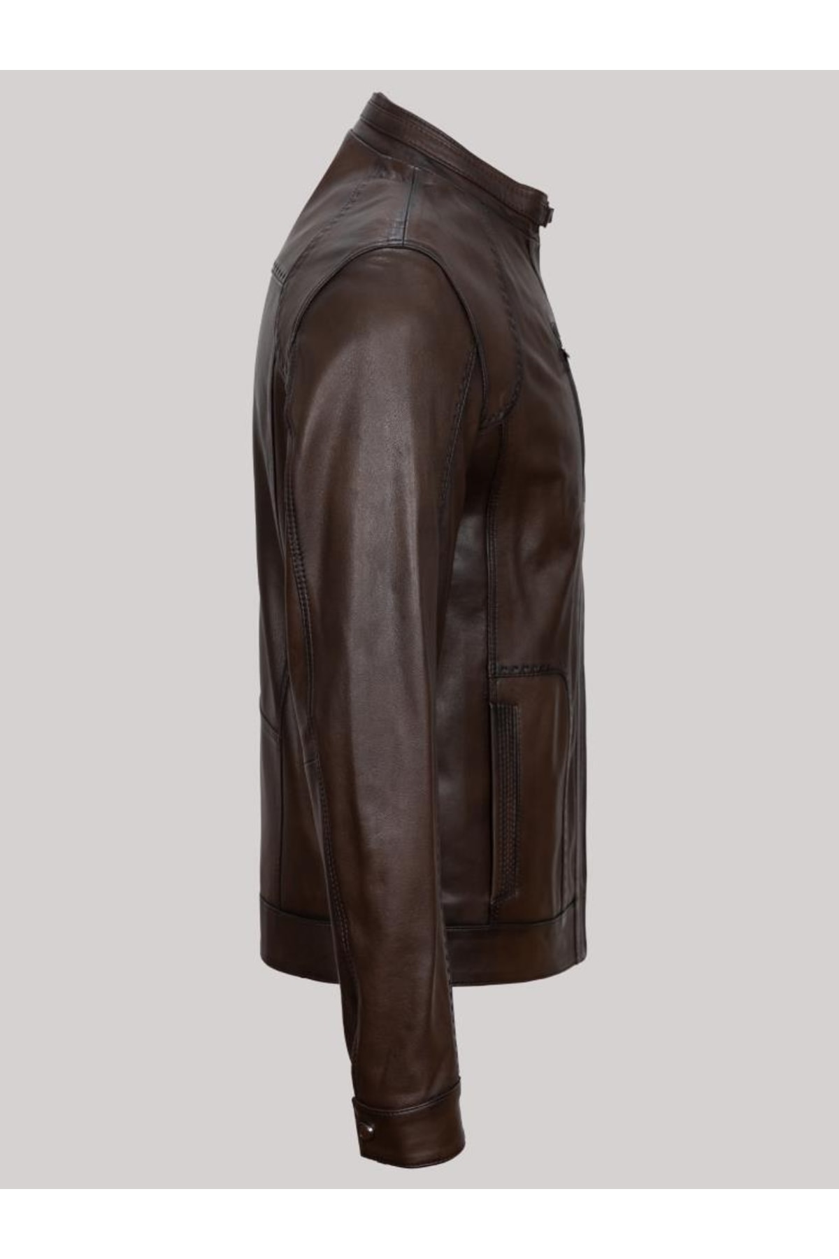 Derimont's Genuine Leather Brown Men's Leather Coat Edge Embroidered ...