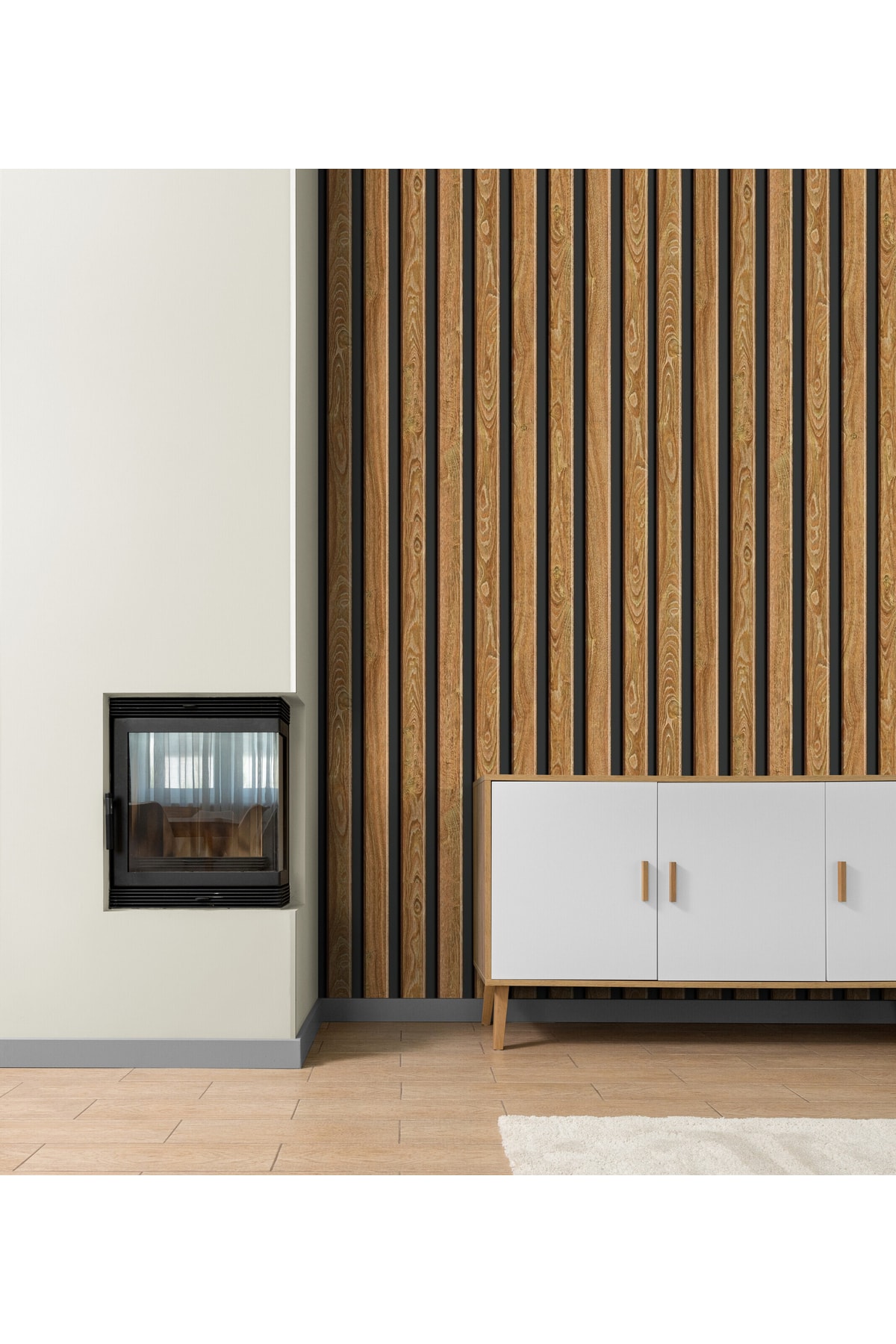 FNC CONCEPT Lambri Panel Ahşap Duvar Çıtası Desenli Duvar Kağıdı 5 ...