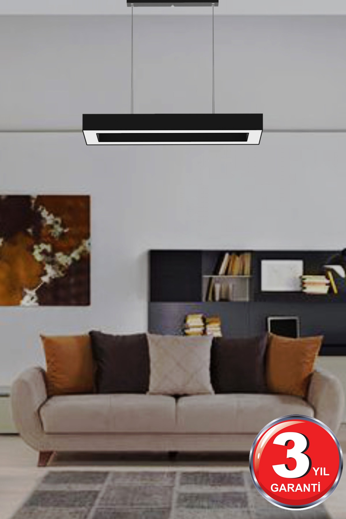 Hegza Lighting Mesıta ( Siyah Kasa, Sarı Işık ) Ledli Modern Led Avize, Salon, Mutfak, Oturma ...