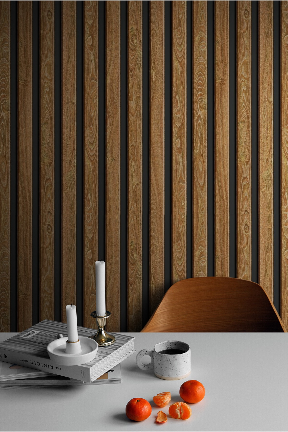 FNC CONCEPT Lambri Panel Ahşap Duvar Çıtası Desenli Duvar Kağıdı 5 ...