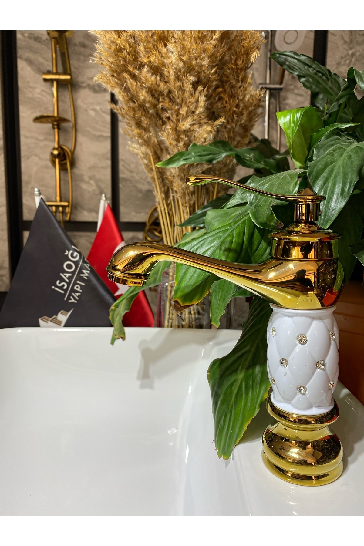 İSAOĞLU YAPI Gold Lavabo Bataryası Altın Lavabo Musluk Taşlı Özel ...