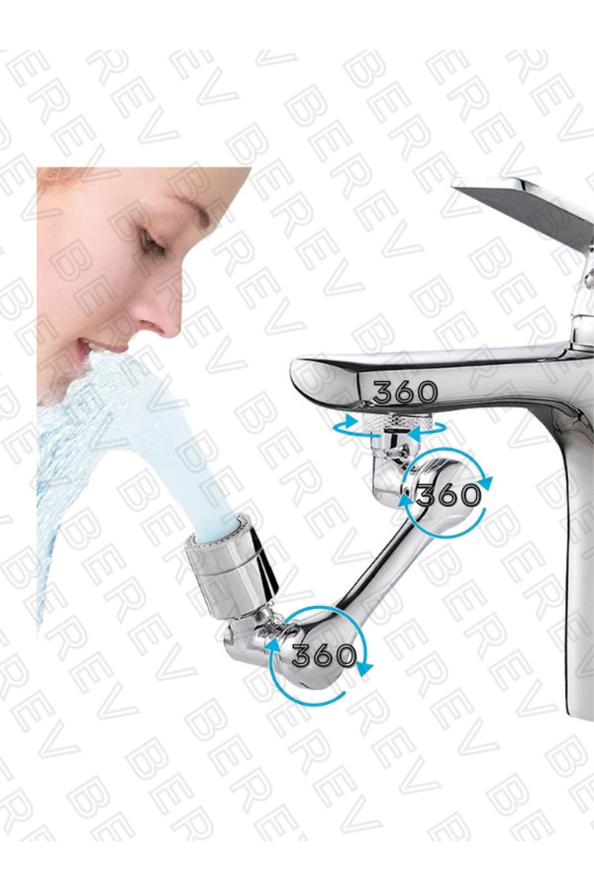 Berev 1080 Derece Dönebilen 2 Modlu Mutfak Musluk Başlığı Banyo Musluk ...