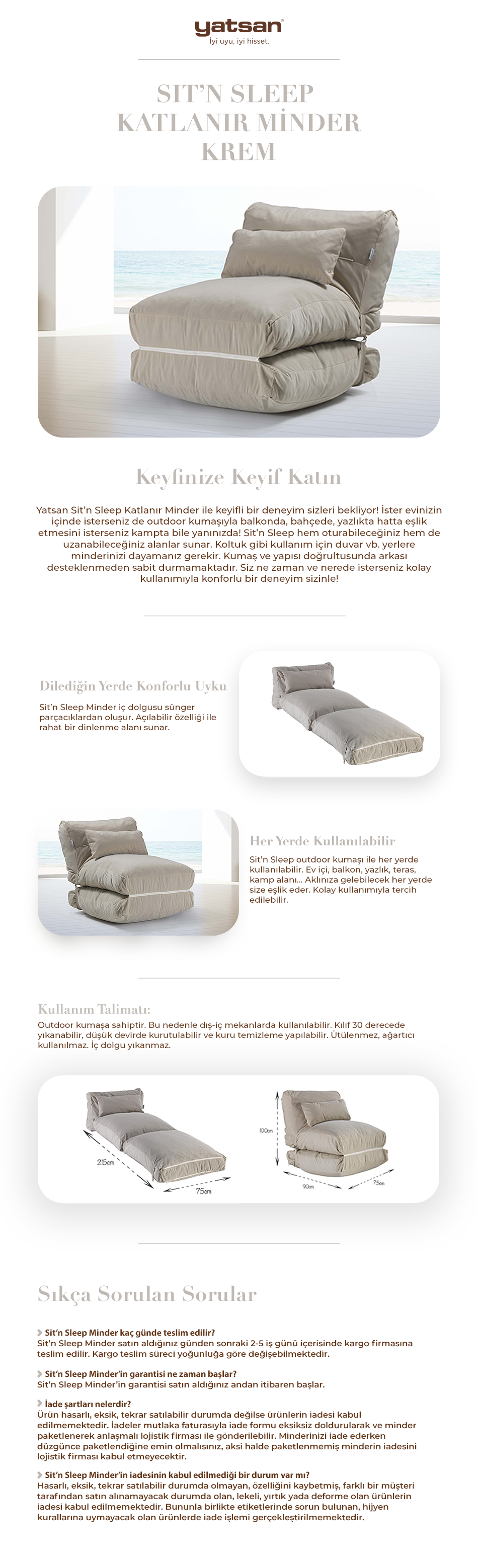 Yatsan Sit'n Sleep Katlanır Minder Krem - Fiyatı, Yorumları