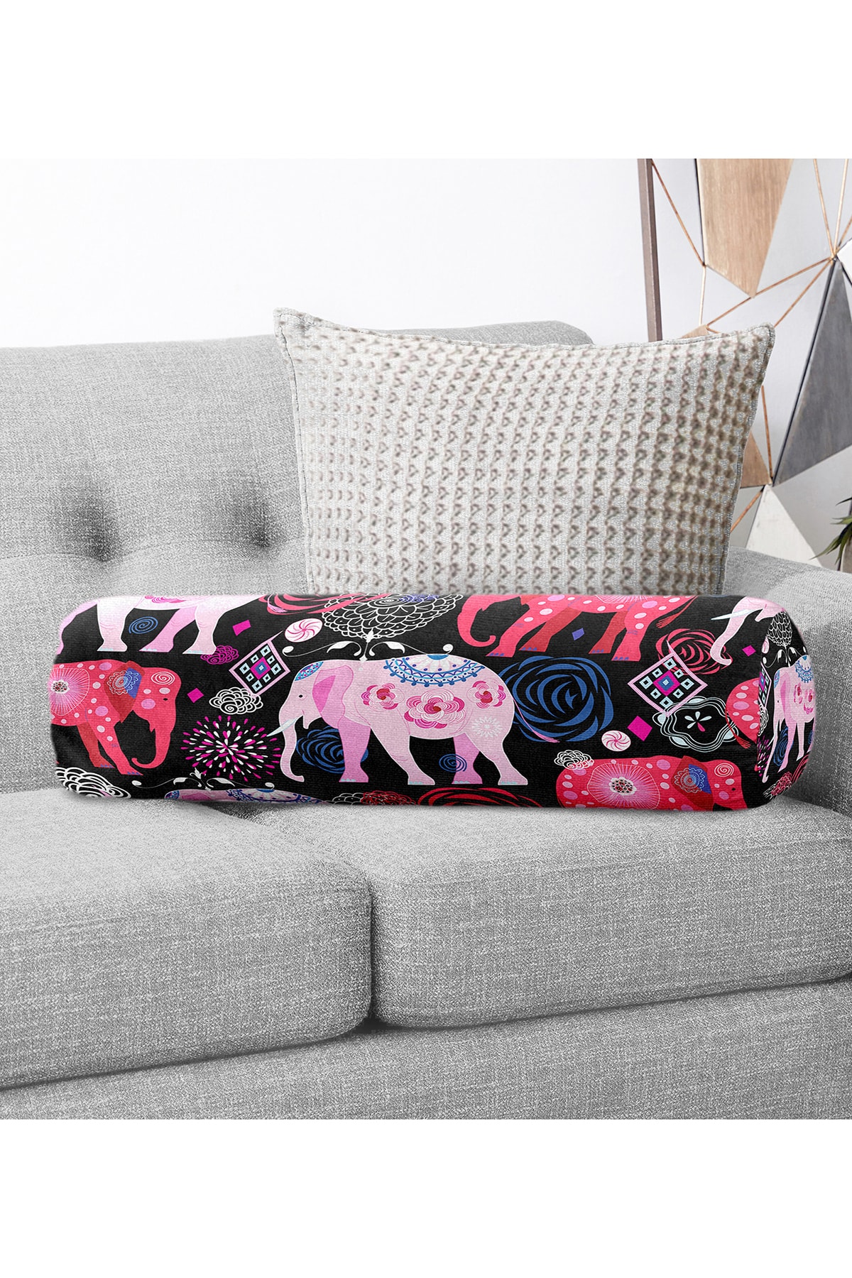 Realhomes Rengarenk Fil Motifli Özel Seri Dijital Baskılı Iç Dolgulu ...