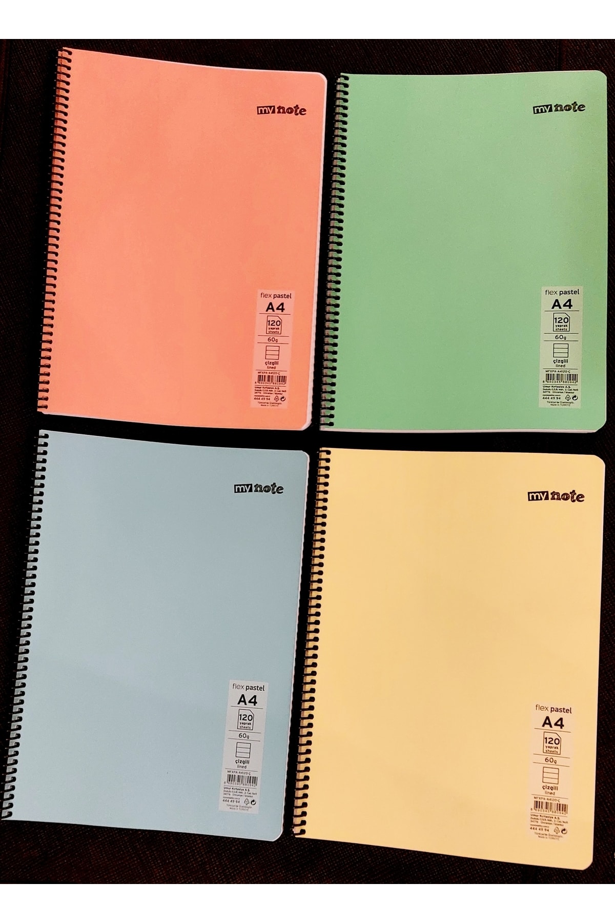 Mynote 4 Adet Pastel Renk 120 Yaprak Çizgili Telli A4 Büyük Boy Defter ...