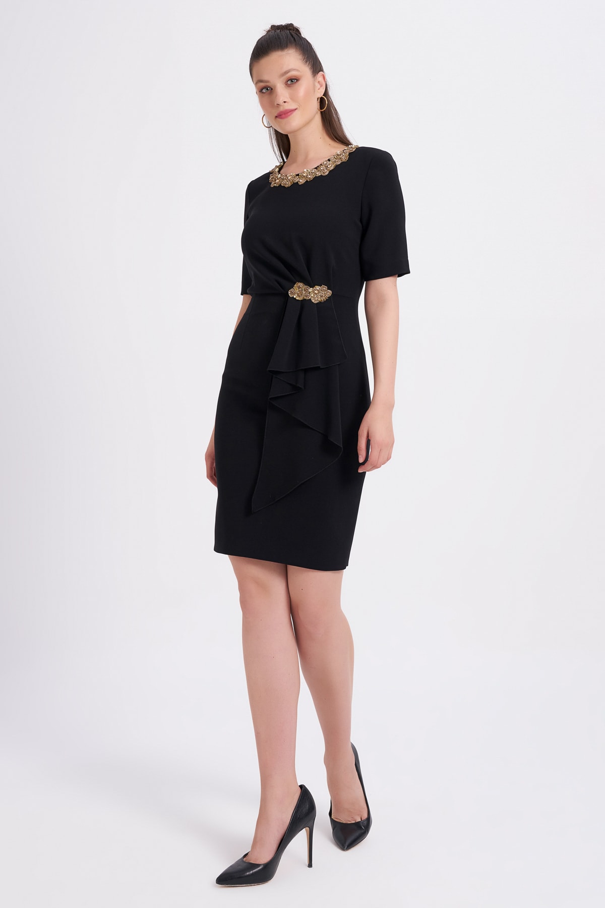 Balizza Blz-yaka Taş Detaylı Önden Fırfır Detaylı Elbise Fiyatı ...