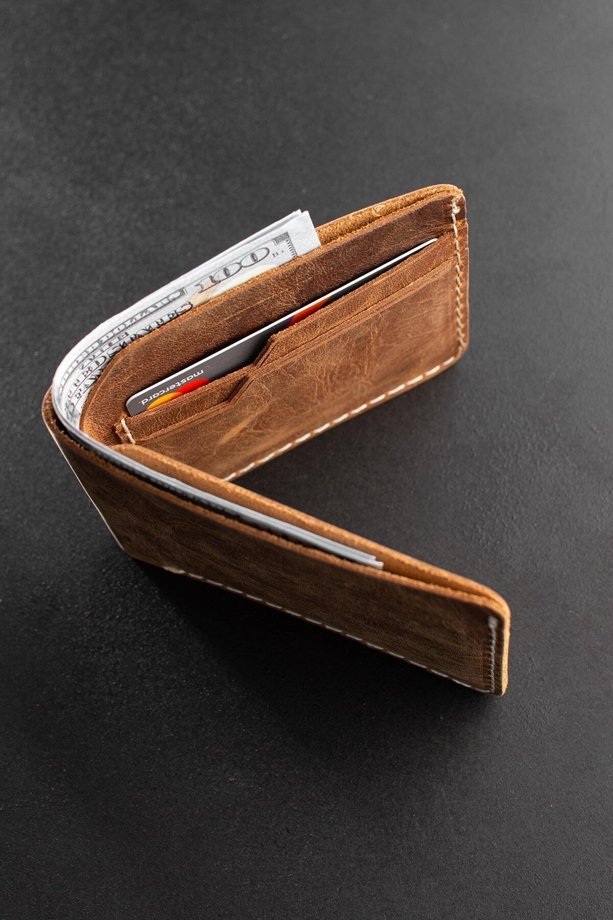 dk leather Hakiki Gerçek Deri El Yapımı Erkek Cüzdanı Kartlık Kağıt ...