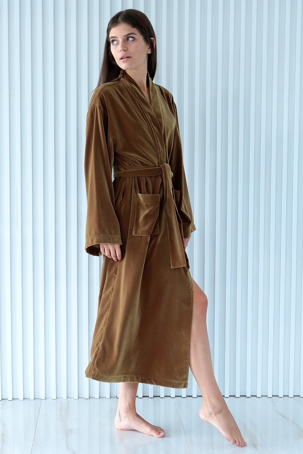 ROSILY %100 Ipek Kadife Hardal Uzun Kimono / Sabahlık Fiyatı, Yorumları ...