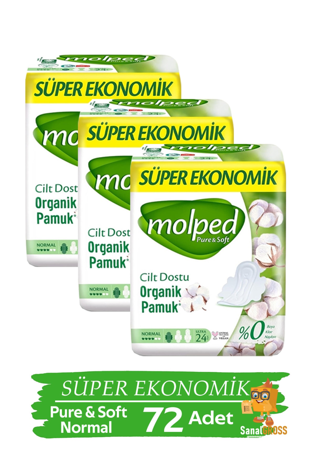 Molped Hijyenik Ped Pure & Soft Süper Eko 24'lü Normal X 3 Paket Fiyatı, Yorumları - Trendyol