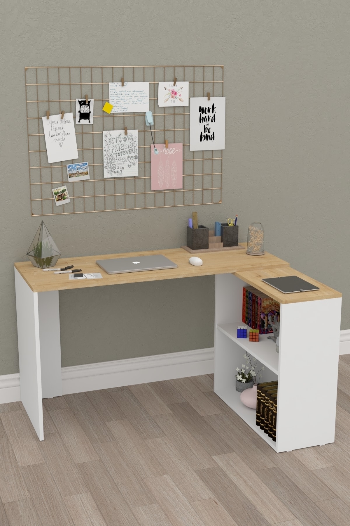 Durusilya Mobilya L Çalışma Masası Bilgisayar Masası Dolaplı Kitaplıklı ...