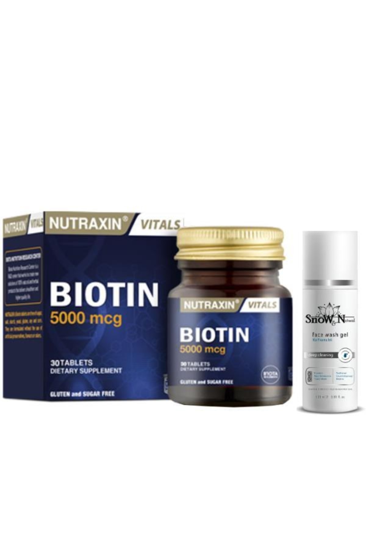 Nutraxin Biotin 5000 Mcg 30 Tablet Biotin Takviyesi + Yüz Temizleme ...