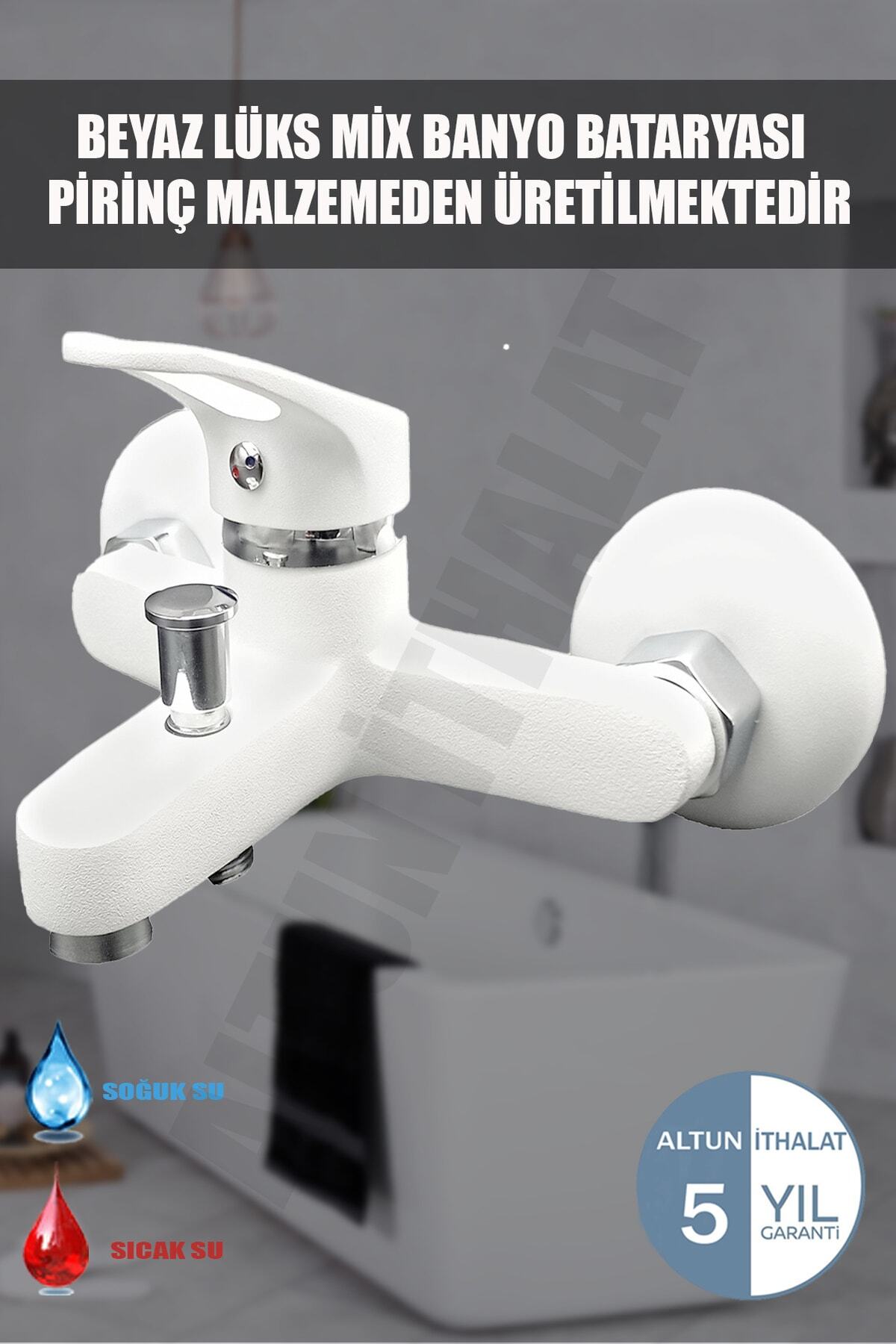 altunithalat Siyah Beyaz Mix Banyo Duş Bataryası Aç Kapa Musluk Soğuk ...