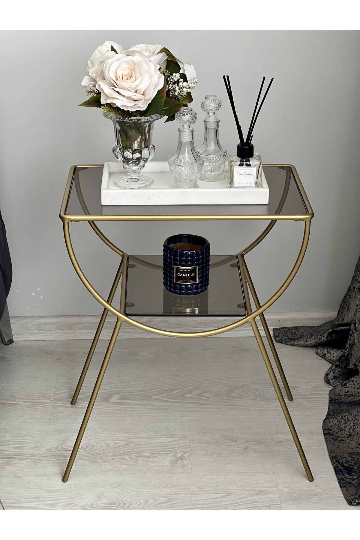 AssuCasa Pars Metal Camlı Yan Sehpa Gold-bronz - Fiyatı, Yorumları