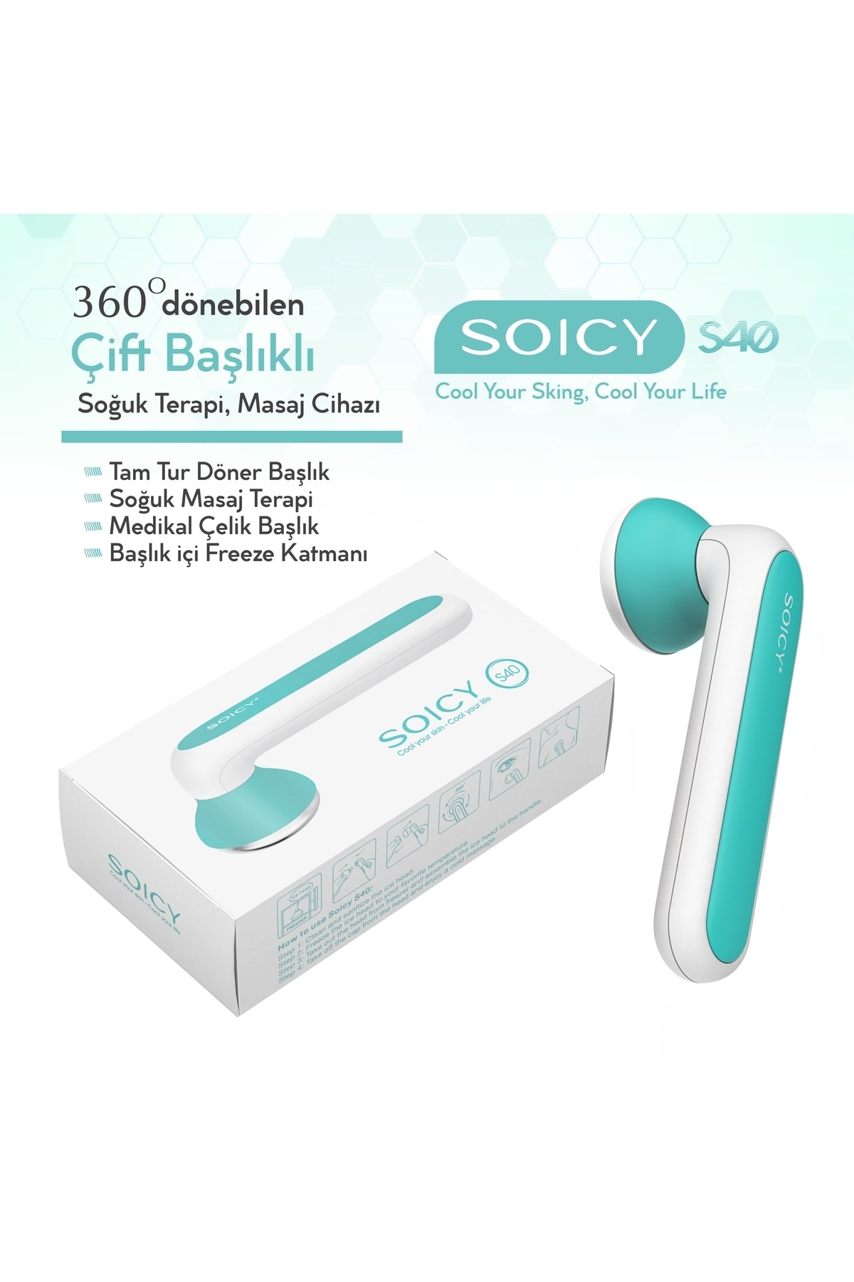 SOICY S40 Ice Massage Soğuk Buz Masaj Roller -tam Tur Dönen Metal ...