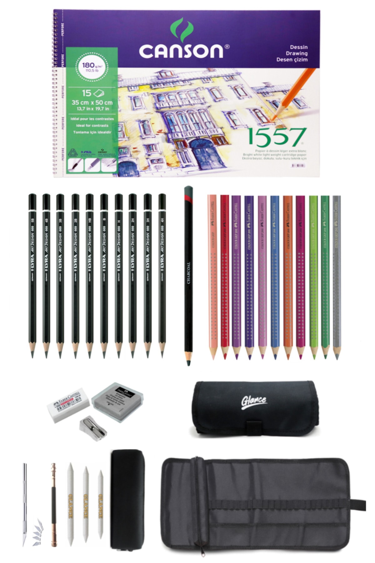 GLANCE Canson Resim Defteri 35x50cm180 Gr 15 Yaprak Faber-castell Grip ...