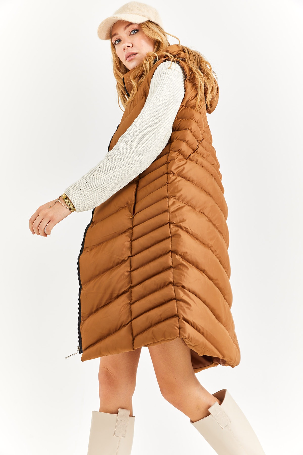 Netwin Kadın Taba Dik Yaka Kapüşonlu Şişme Yelek Fiyatı, Yorumları - Trendyol