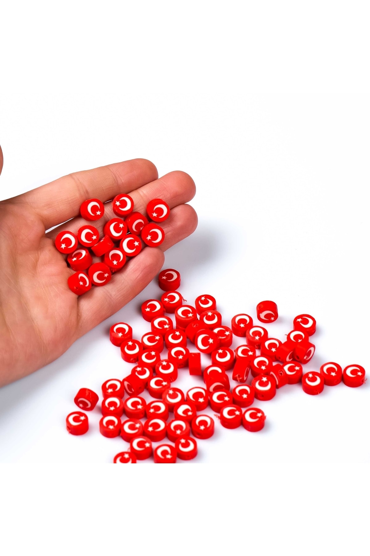 yfhobi 10 Adet - Polimer Fimo Boncuk, Türk Bayrağı Desenli Yuvarlak Polimer Kil Boncuk. 1 ...