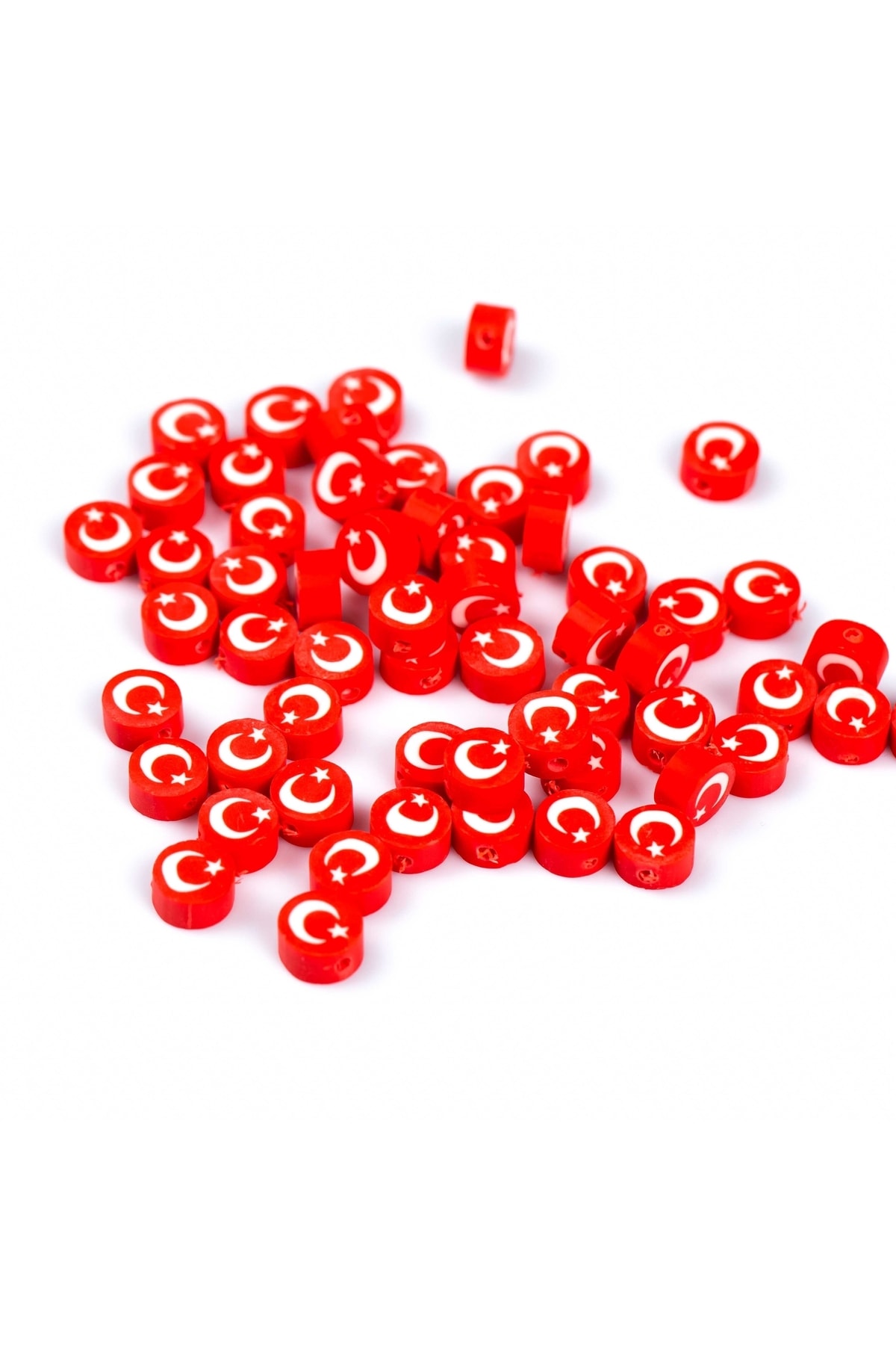 yfhobi 10 Adet - Polimer Fimo Boncuk, Türk Bayrağı Desenli Yuvarlak Polimer Kil Boncuk. 1 ...