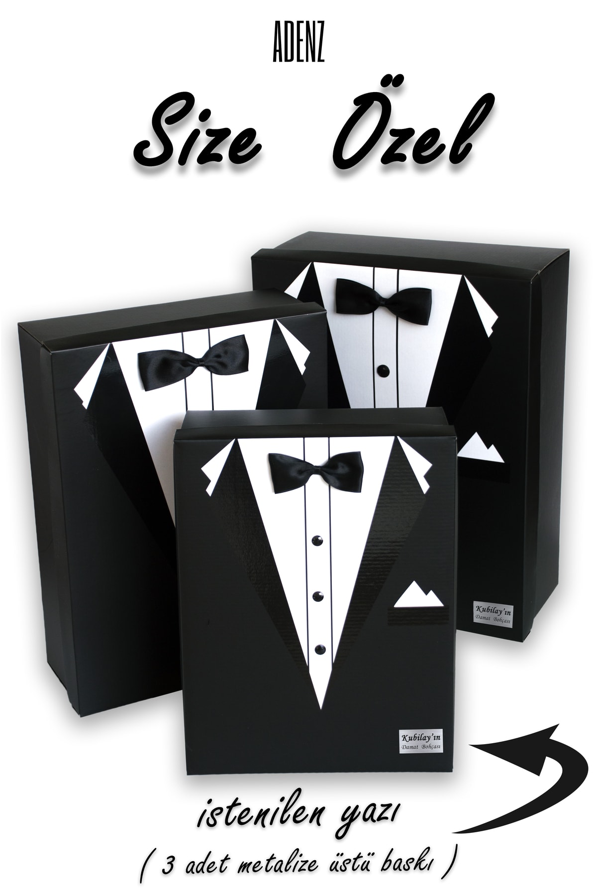 ADENZ Kişiye Özel- Damat Bohçası Çeyiz-3'lü Kutu- Metalize Zemin Üstü ...