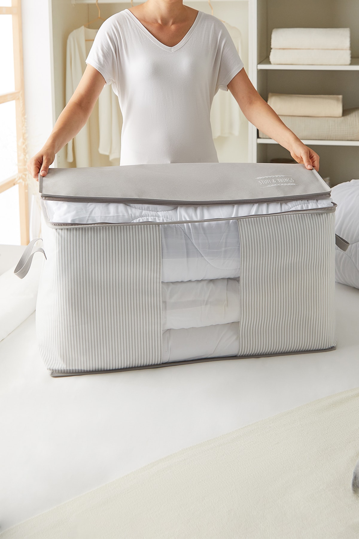 Ocean Home Textile 2 Adet Mega Boy Pencereli Stuff&things Gri Çizgili ...