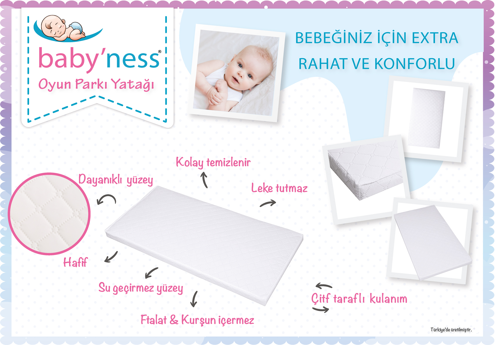 Baby'ness Oyun Parkı Yatağı 65x95 Cm Bebek Beşik Döşek Sıvı Geçirmez ...