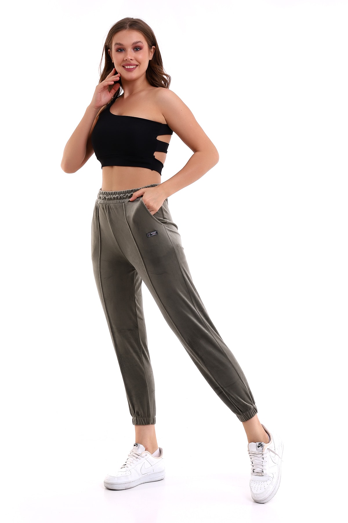 winmoda Haki Kadın Yumoş Eşofman Altı Jogger Yüksek Bel Fransız Kadife - Fiyatı, Yorumları