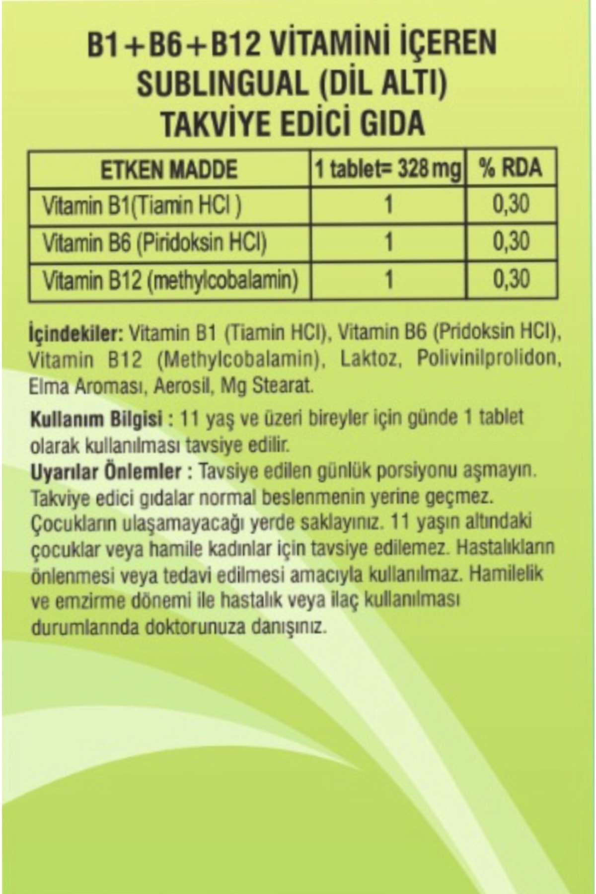 ORYPHARMA B1 B6 B12 Içeren Takviye Edici (DİL ALTI) Gıda 30 Tablet ...