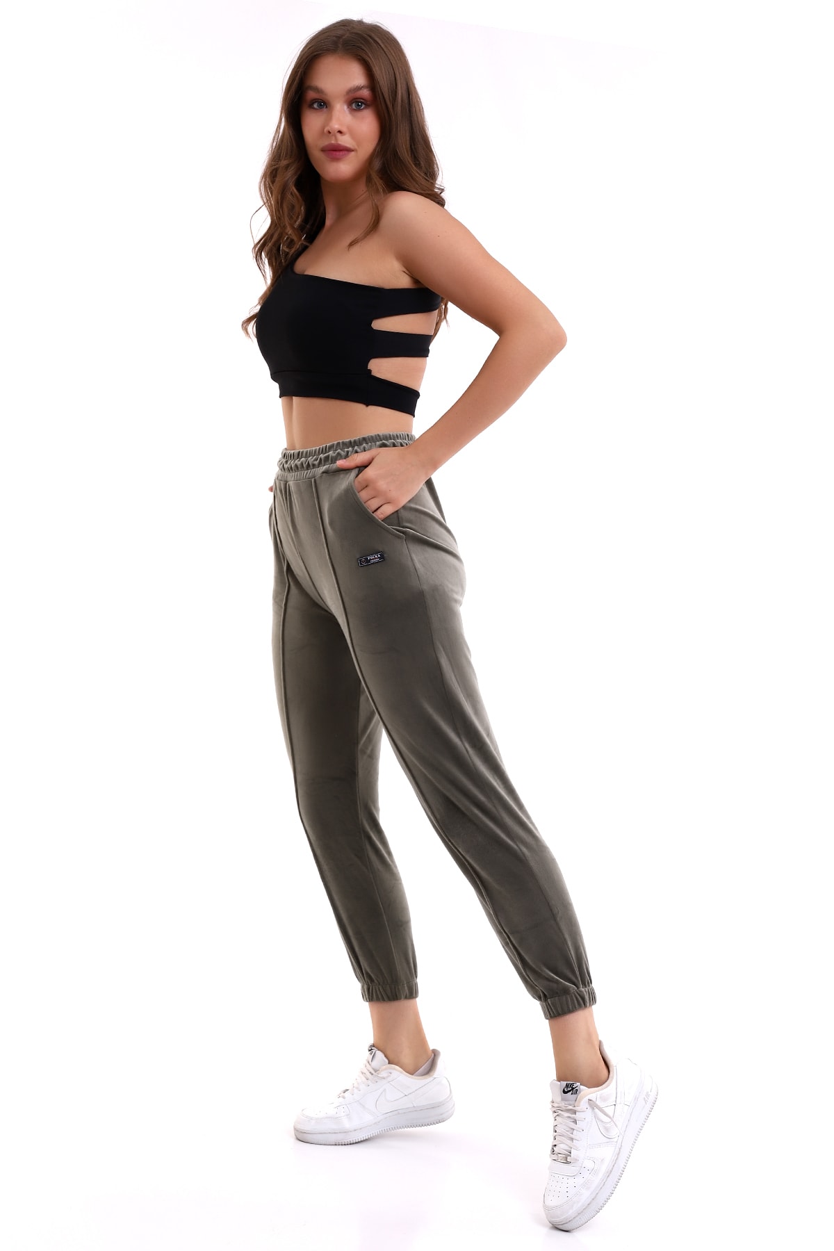 winmoda Haki Kadın Yumoş Eşofman Altı Jogger Yüksek Bel Fransız Kadife - Fiyatı, Yorumları