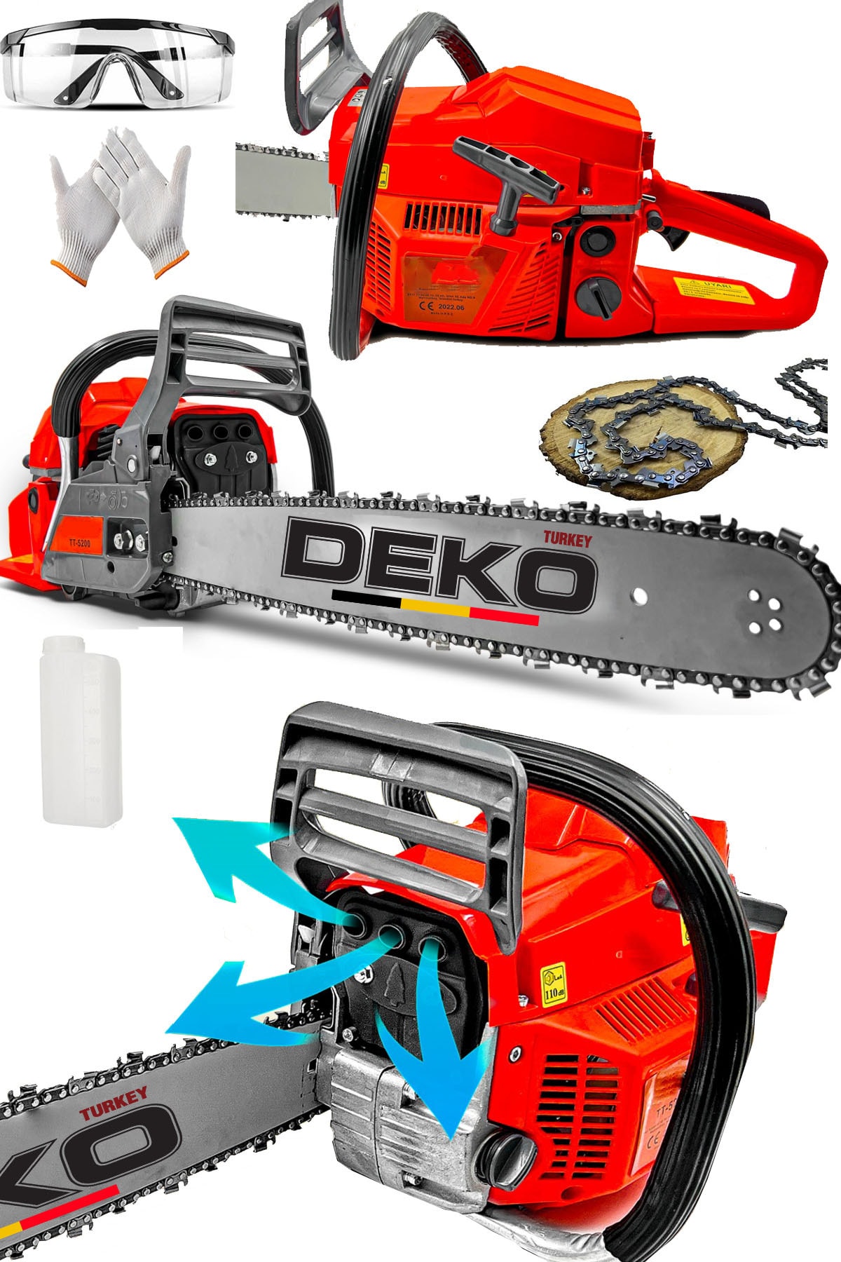 DEKO TURKEY Amerikan Karbüratörlü Turbo Dktx990 Benzinli Testere Ağaç ...