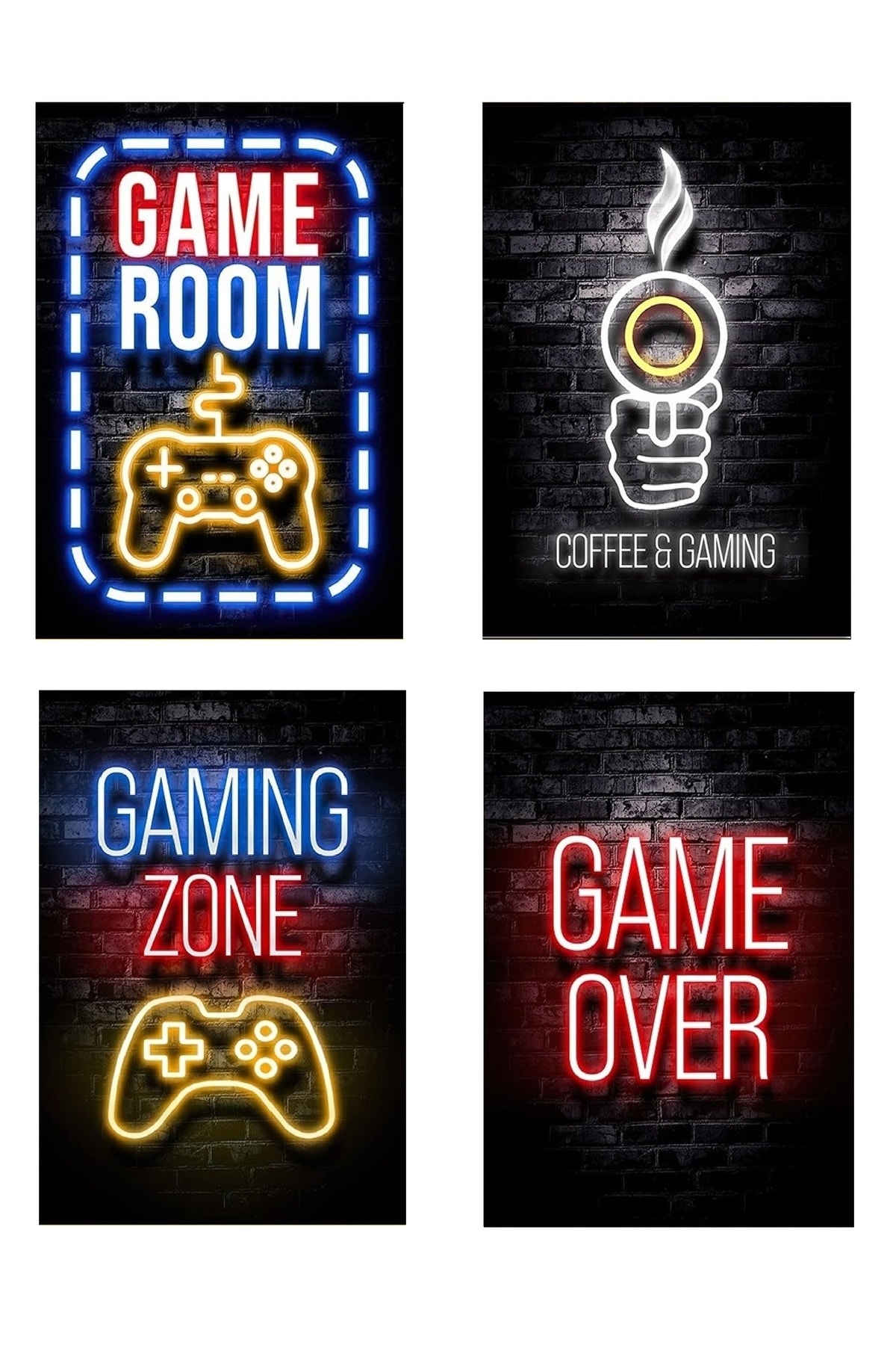 Minik Mucizeler Ahsap Poster 4lü Set Gaming Zone, Game Over, Coffee ...