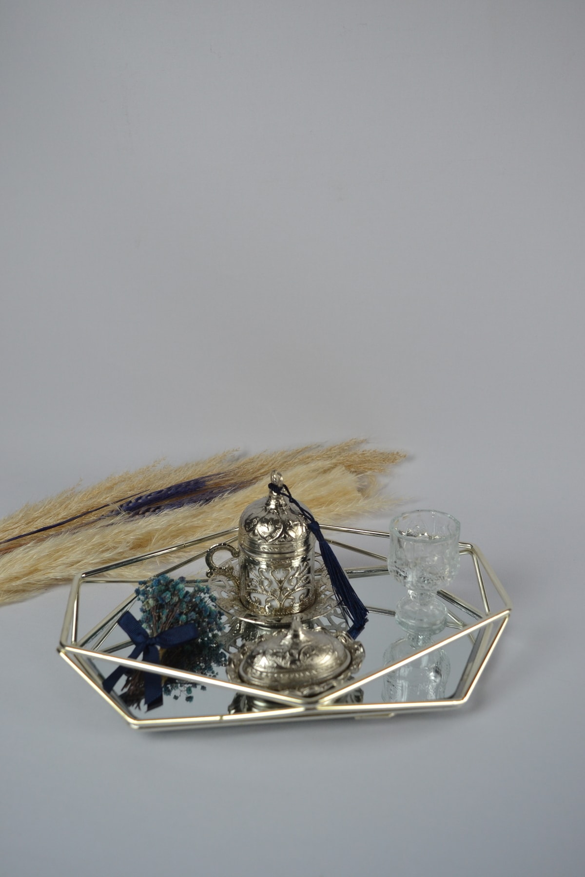 Basic Creation Gümüş Söz Nişan Tepsisi Damat Kahvesi Seti Lacivert Renk Süsleme - Fiyatı, Yorumları