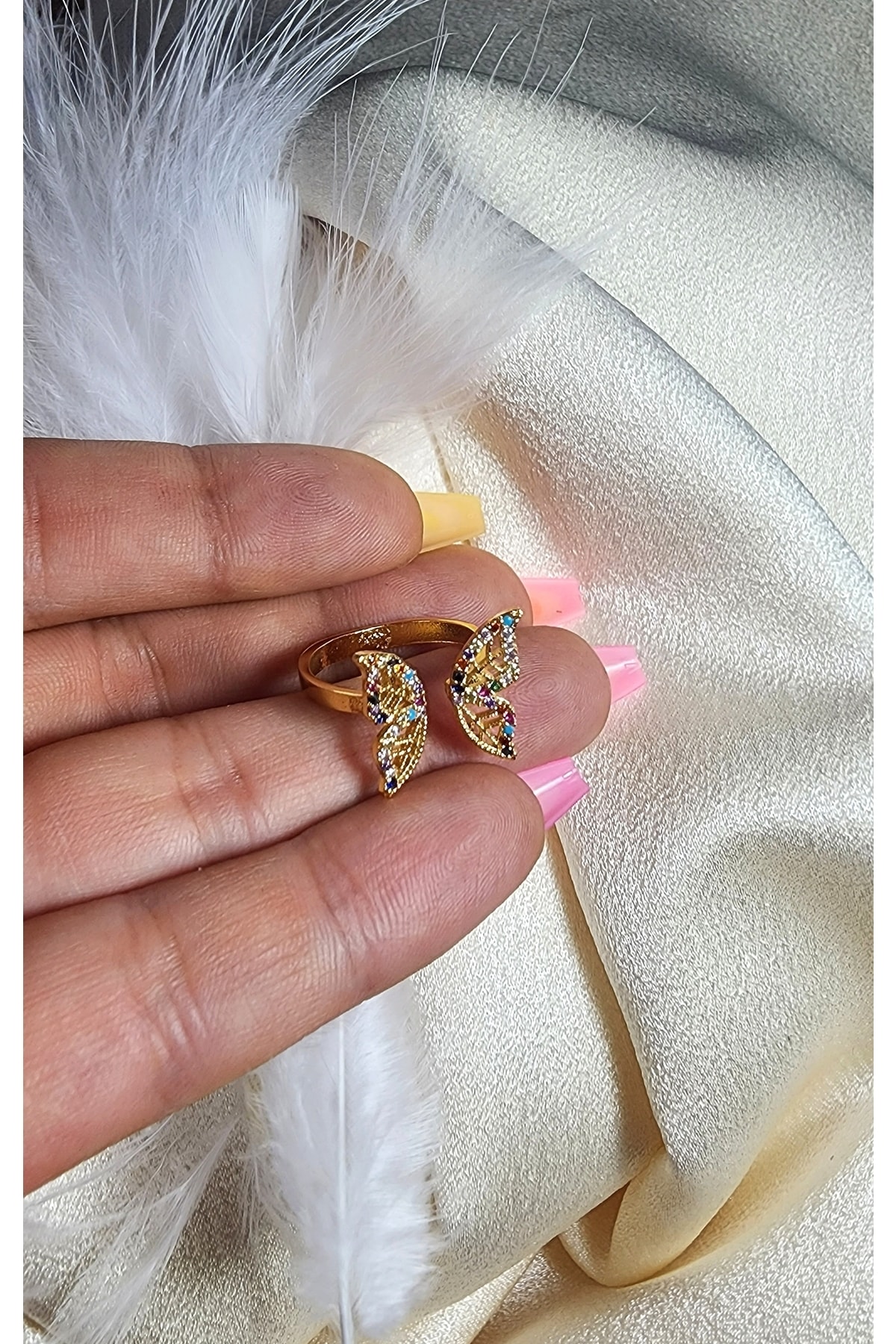 WONDER TOUCH Kelebek Yüzük,mix Taşlı 24k Altın Kaplama Ayarlanabilir ...