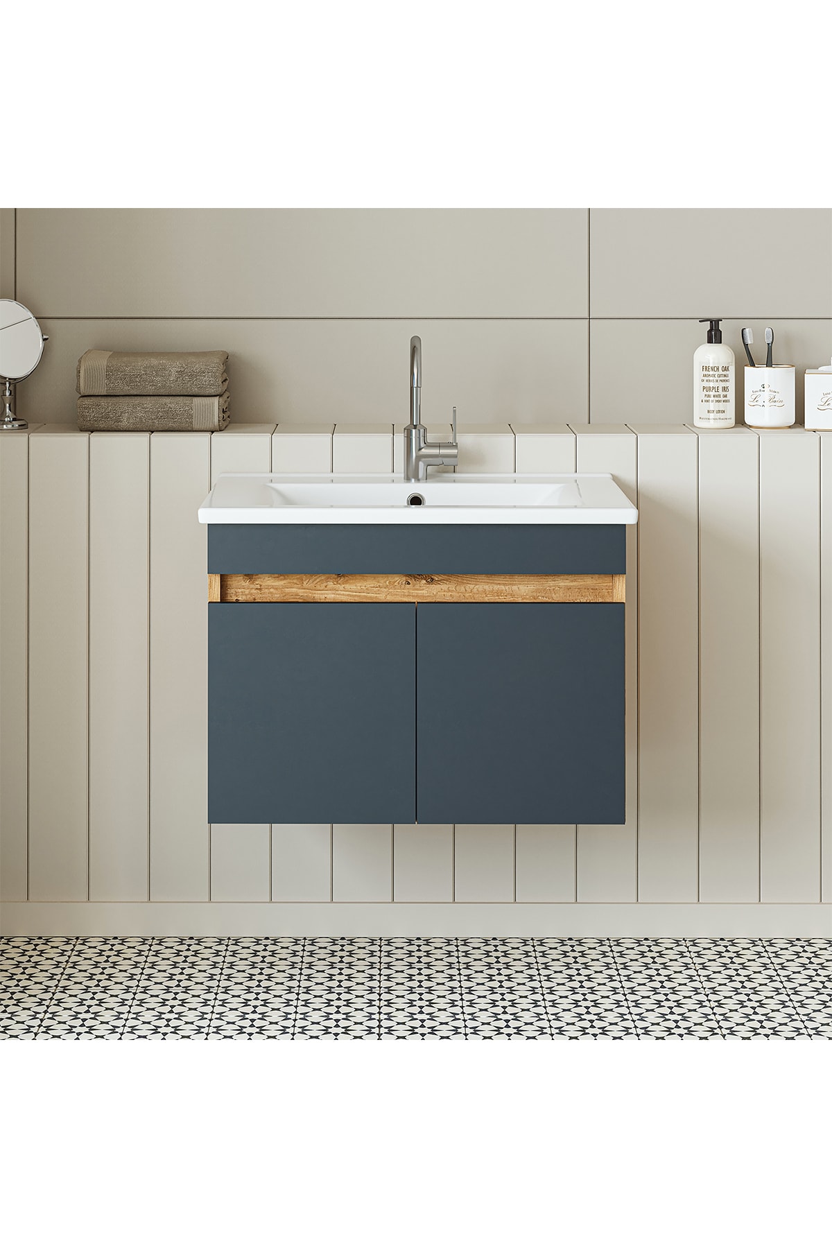ROOMART '' Lavabolu '' Atlantik - Antrasit Mat Mdf 65 Cm Banyo Dolabı ...