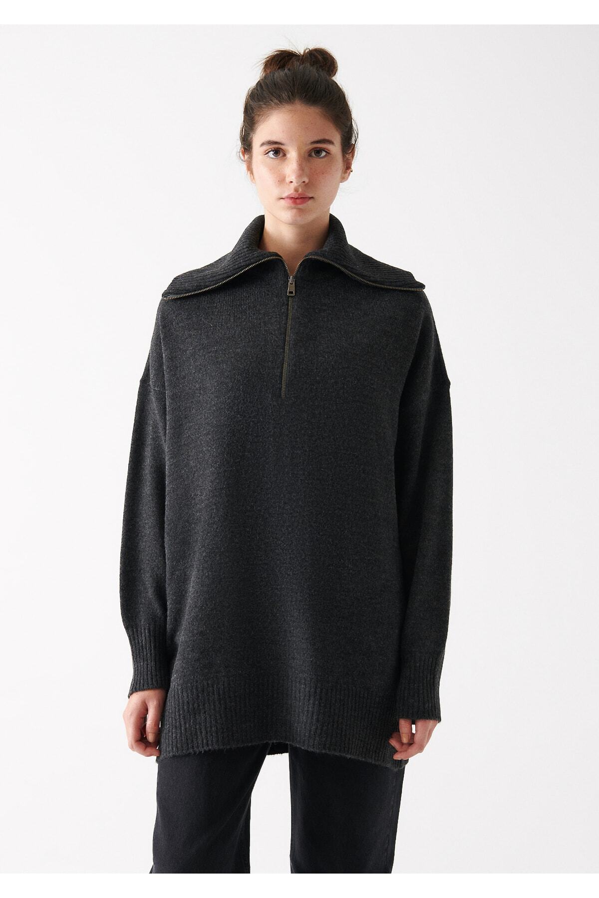 Mavi Polo Yaka Siyah Uzun Kazak Oversize / Geniş Kesim 1710183-80023 ...